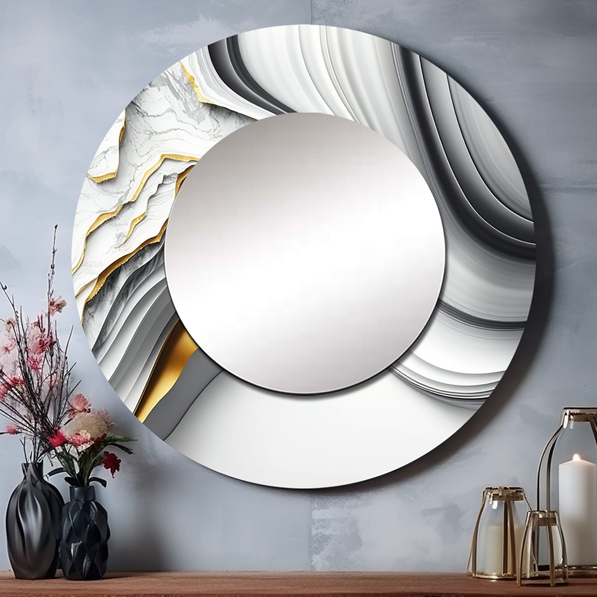 Designart "Grey-Toned Geode Waves I" Abstract Rund Mirror For Wall ...