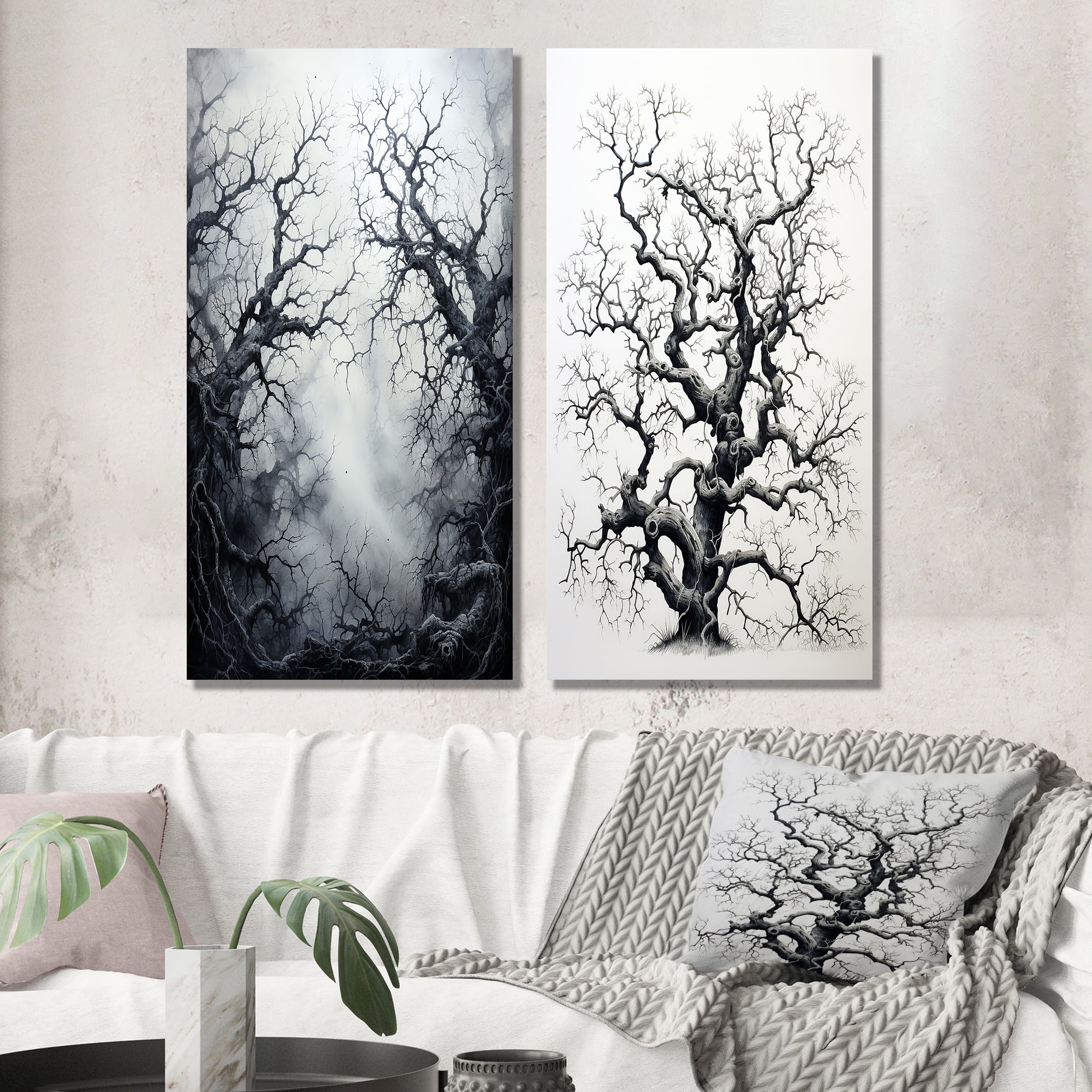 Designart "Grey Tree Eternal Forms I" Trees Wall Art Set Of 2 - Grey ...