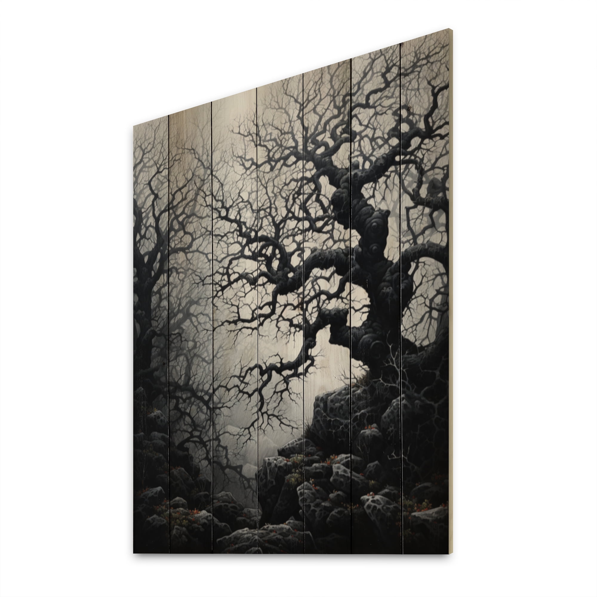 Designart "Grey Tree Eternal Forms II" Landscape Trees Print on Natural ...