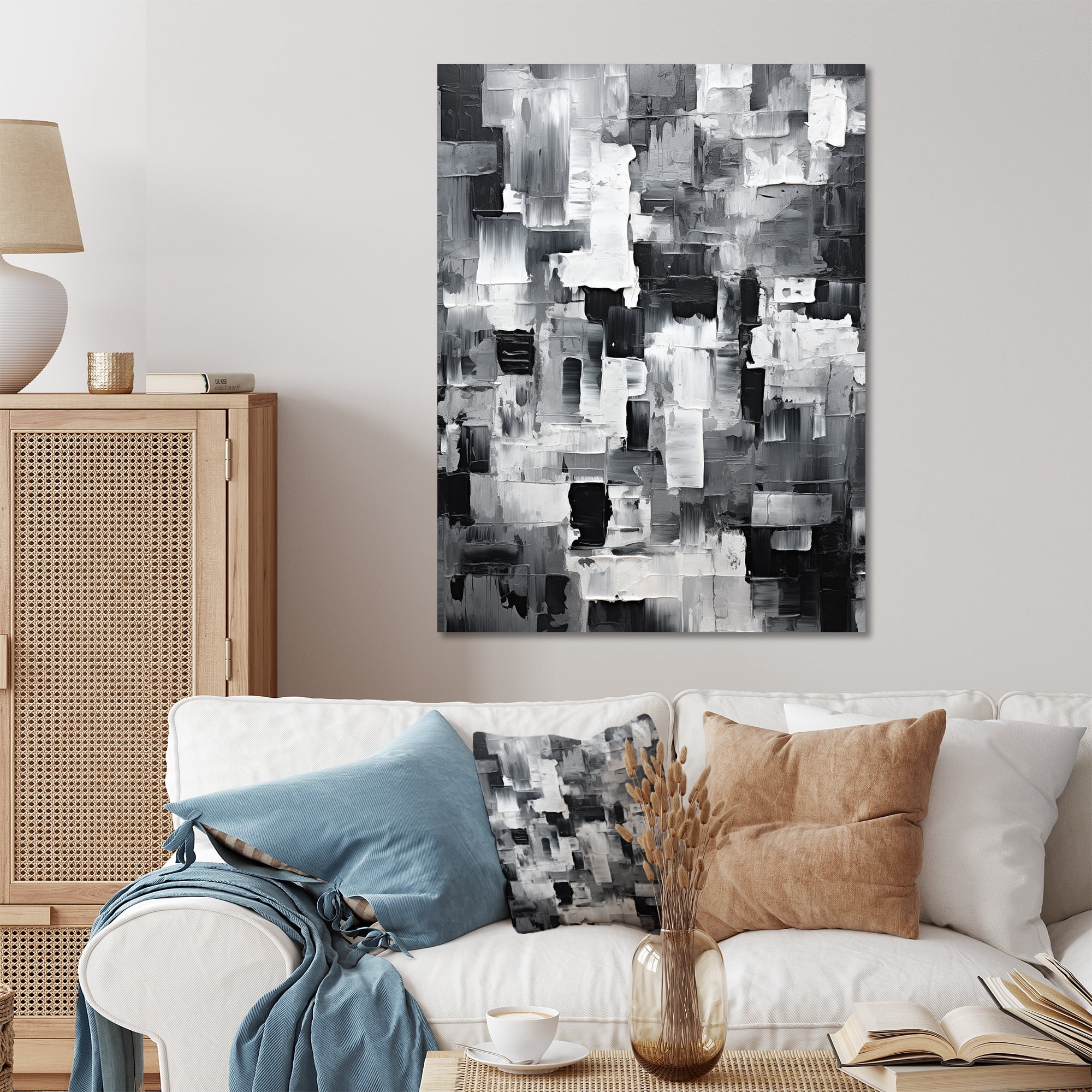 Designart "Grey and black Urban Cubist tiles In Grey and Black"Abstract ...