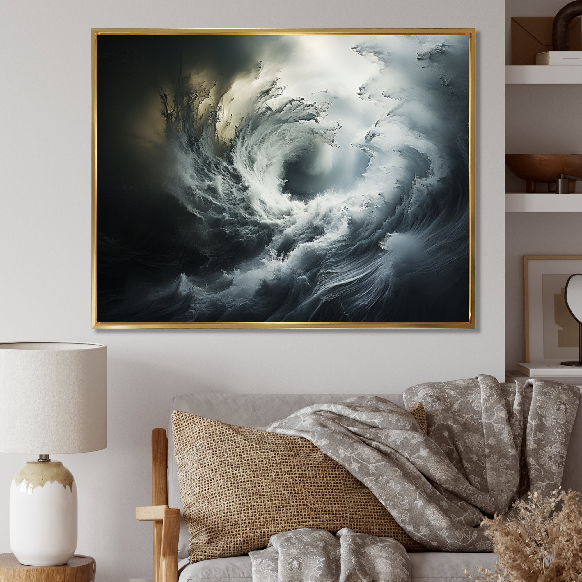 Designart "Grey modern Whirlwind Storm II" Landscapes Floater Framed ...
