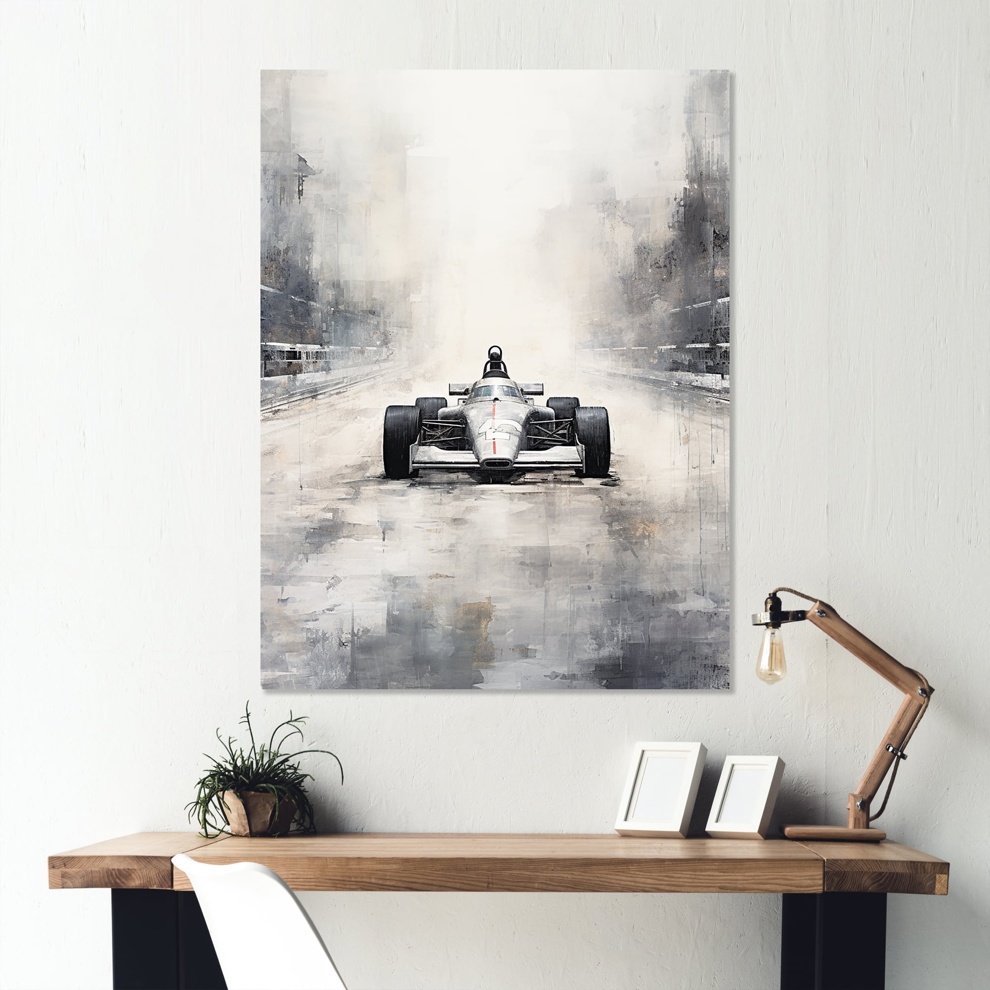 Designart "Grey vintage race car tracks II In Grey and Black"Race ...