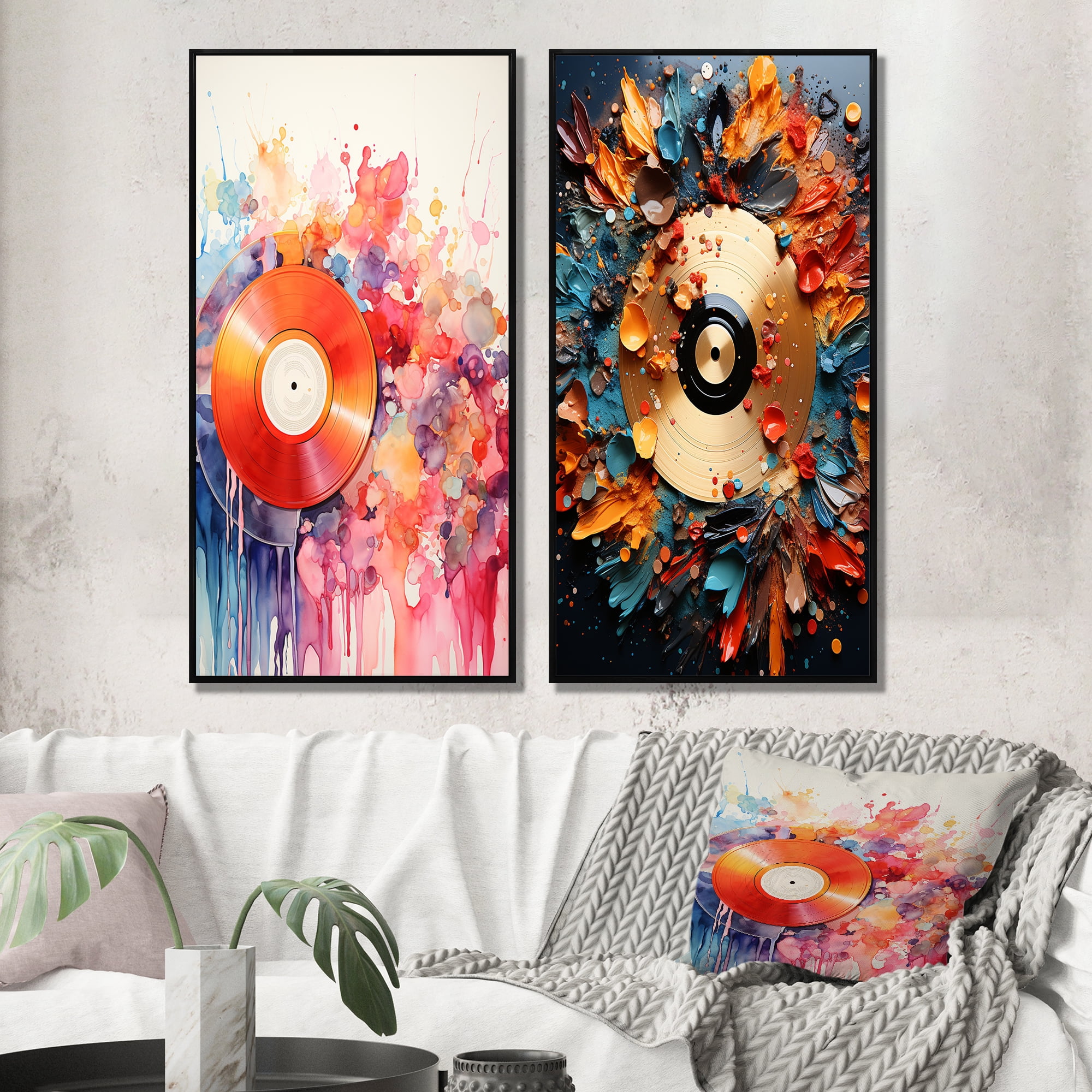 Designart "Groovy Colors of Vinyl Records II" Vinyl Records Framed Wall ...