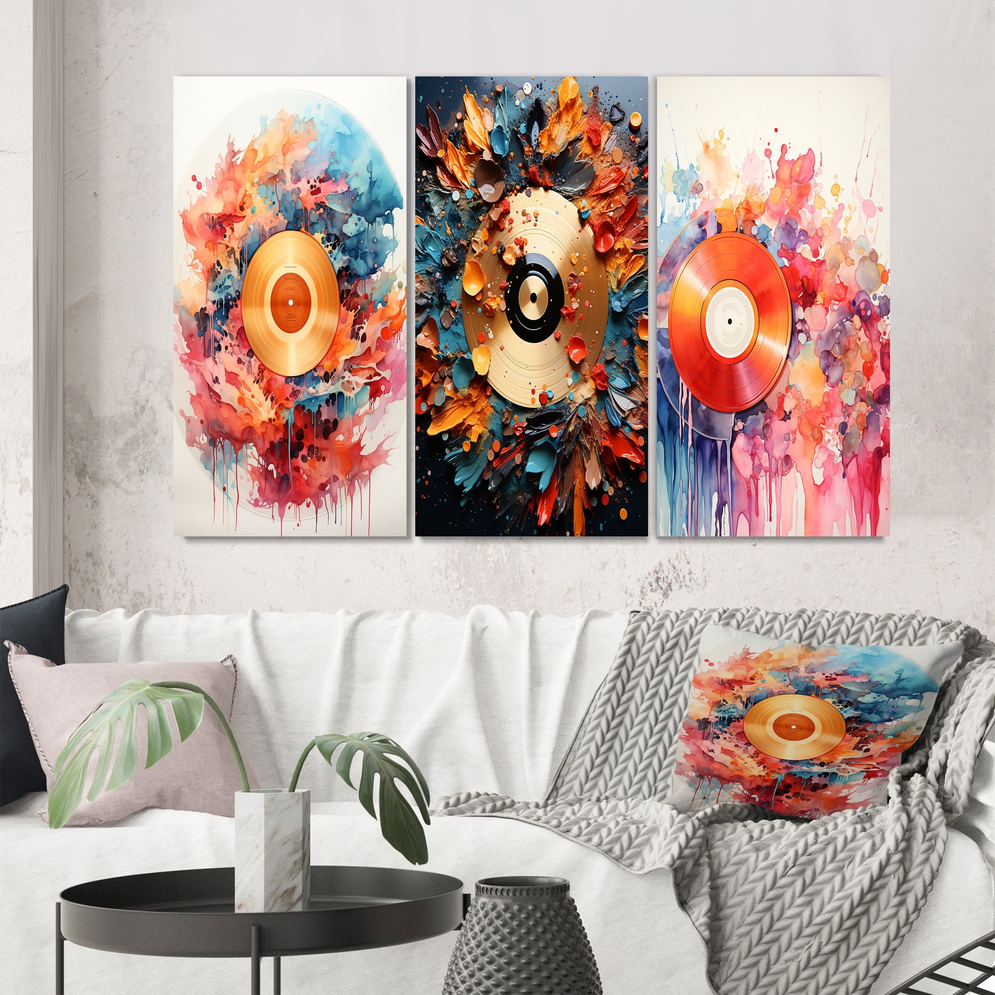 Designart "Groovy Colors of Vinyl Records III" Music Wall Art Set Of 3 ...