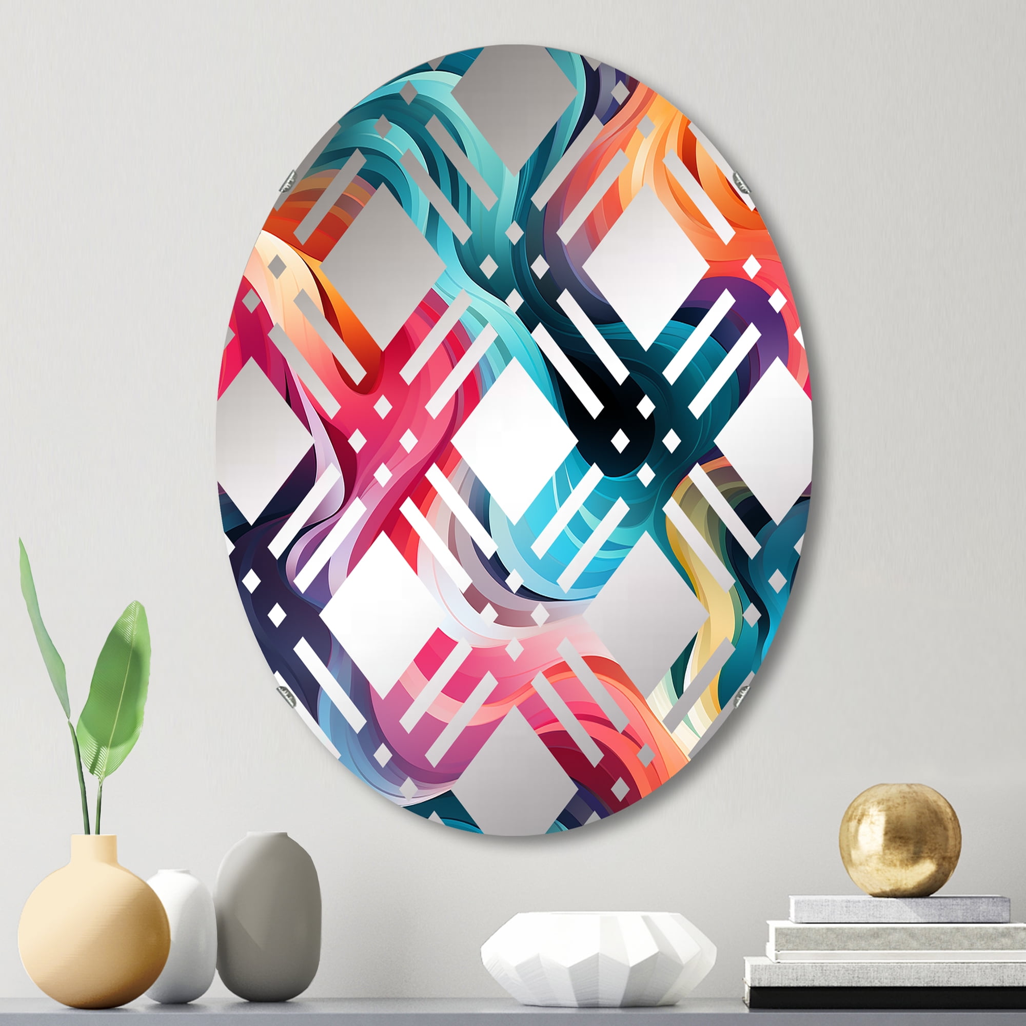 Designart "Groovy Gradient Canvas in Colorful Pop Art" Geometric Plaid ...