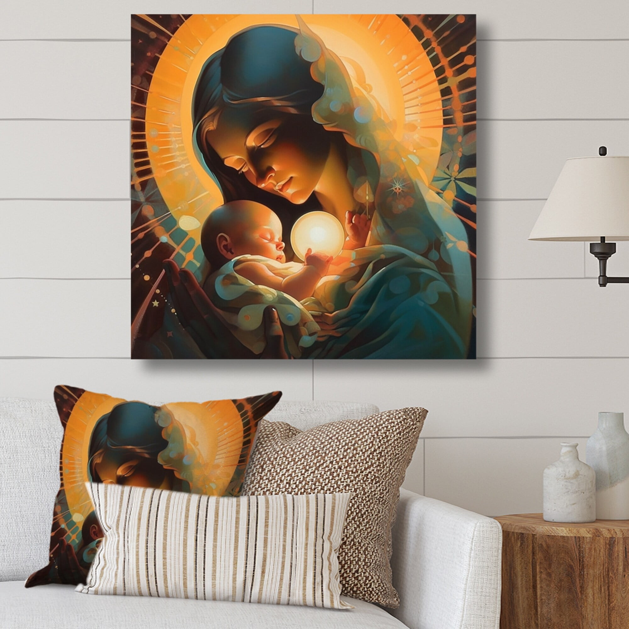 Designart "Guardian Angel Embracing The Baby III" Religious Woman Wall ...