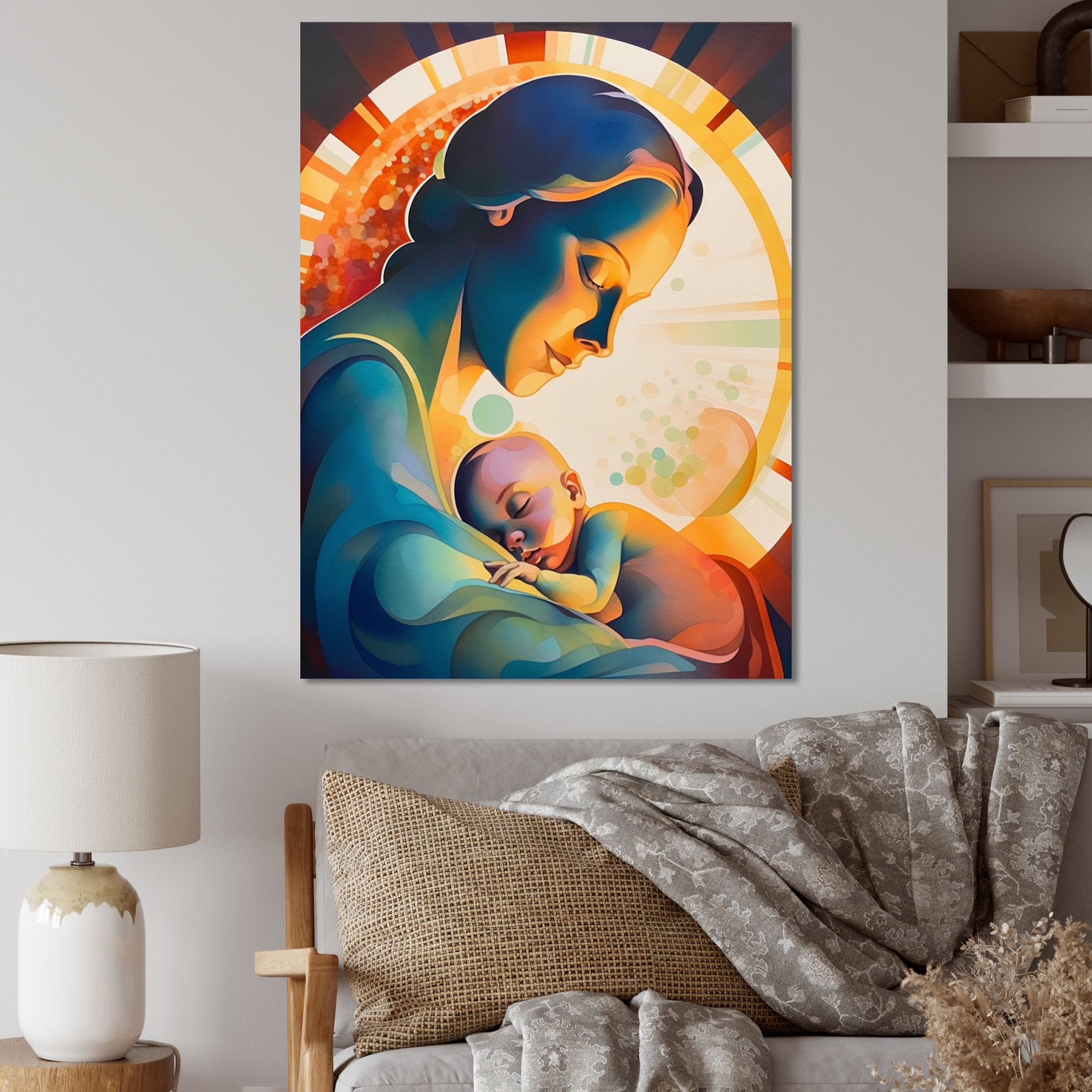 Designart "Guardian Angel Embracing The Baby IV" Religious Woman Wall ...