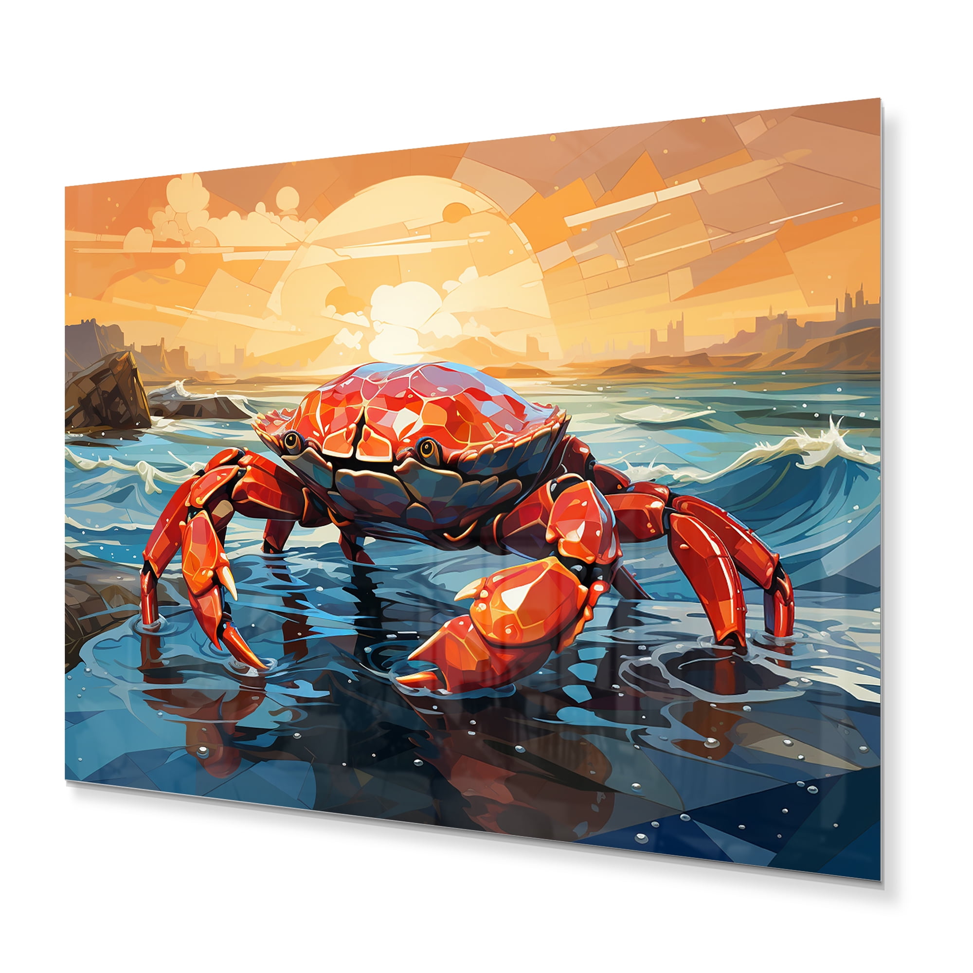 Designart "Guardian Geometric Crab Coastal painting" Animals Metal Art ...