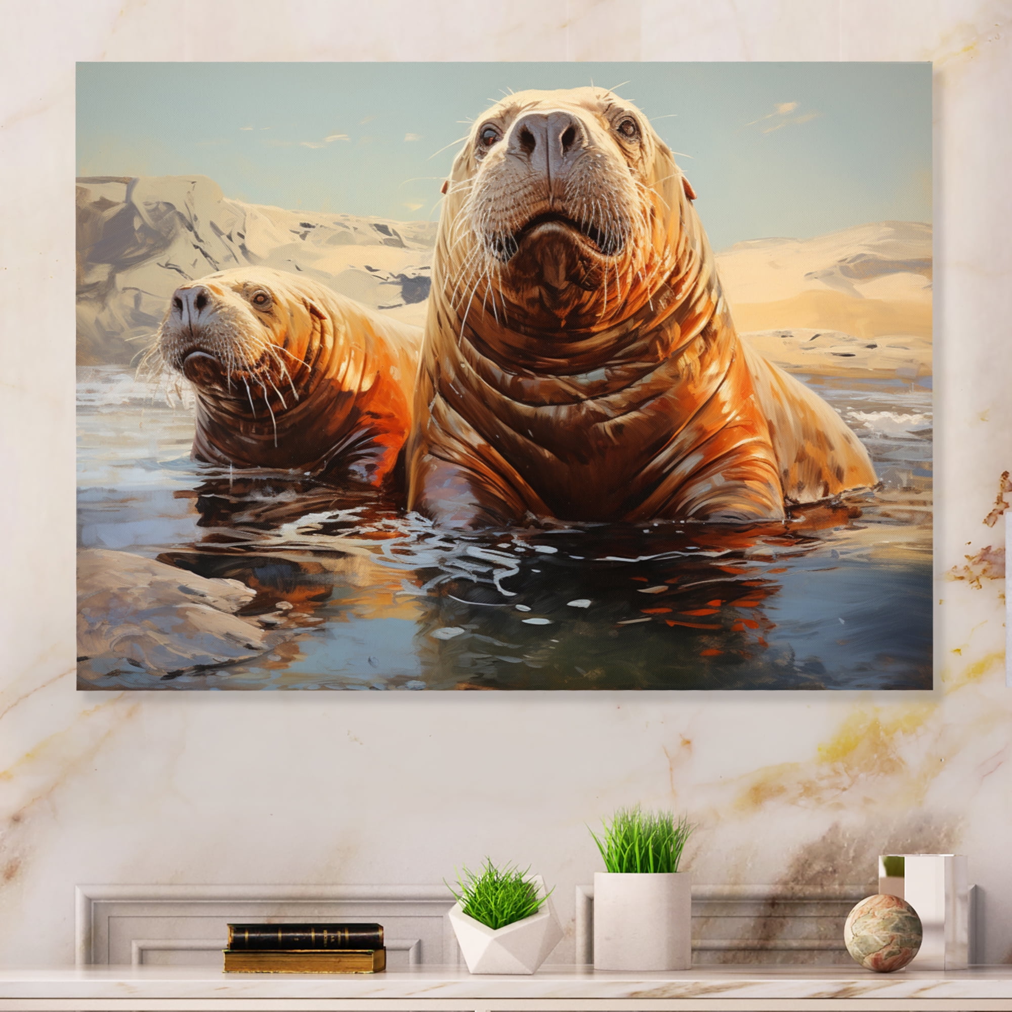 Designart "Guardian of the Coastal Walrus II" Walrus Metal Wall Art ...