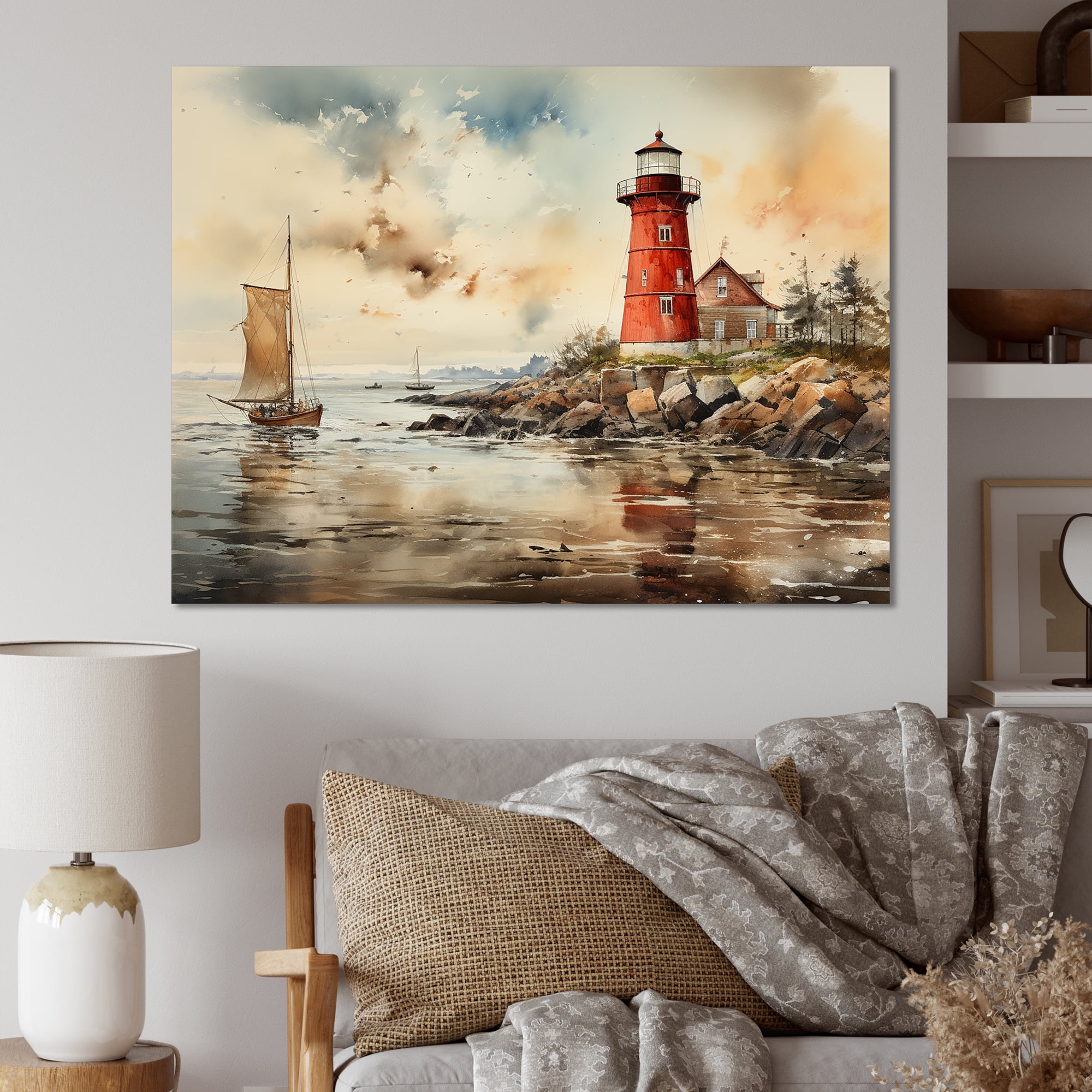 Designart "Guiding Light Vintage Lighthouses II" Nautical & Beach Wall ...