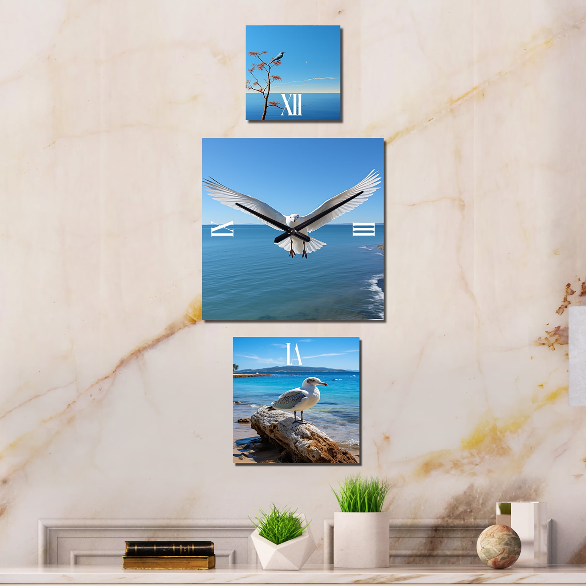 Designart "Gull's Seaside Vista" Nautical & Beach Multipanel Clock For ...