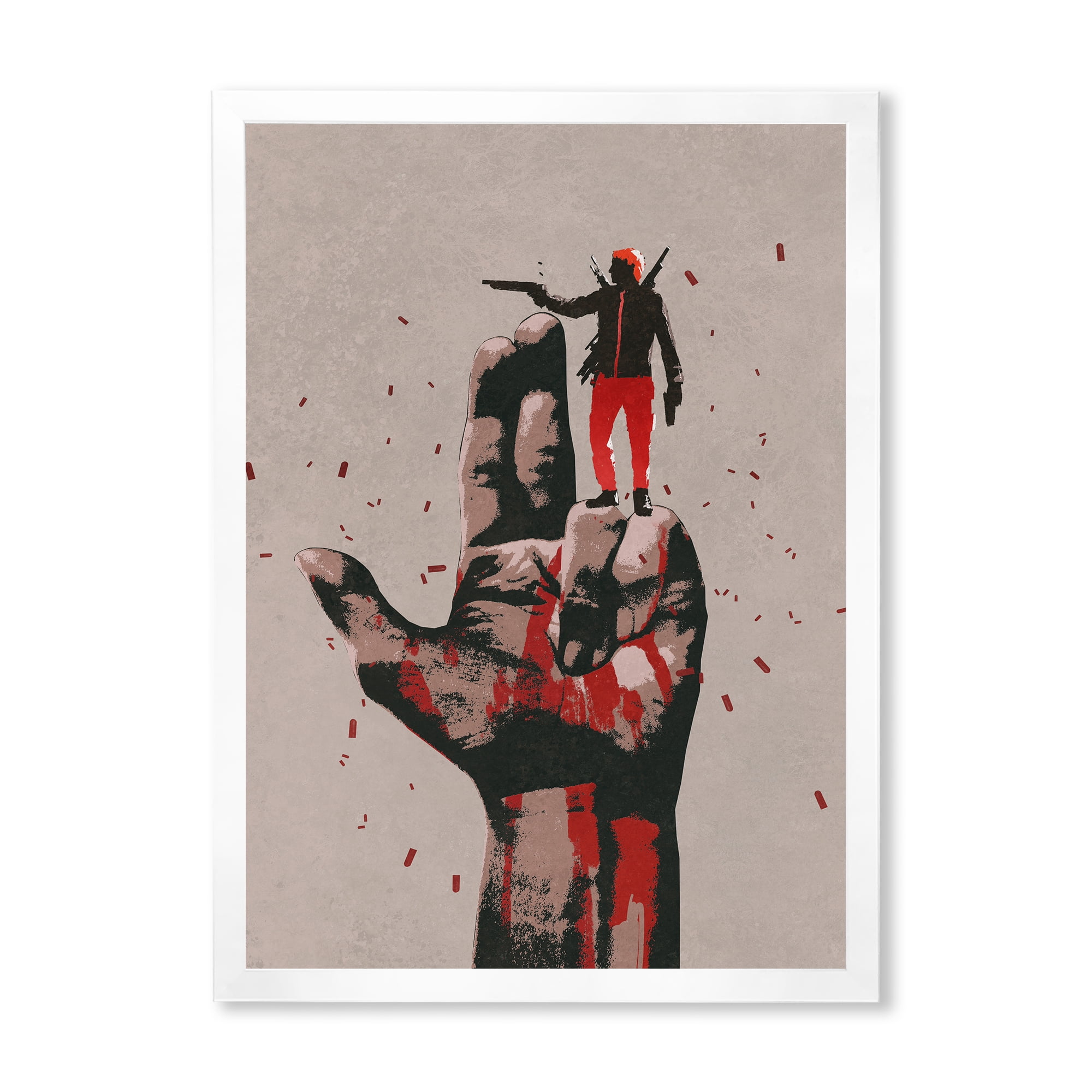 Designart 'Gun Hand Sign With Man Shooting Gun' Modern Framed Art Print ...