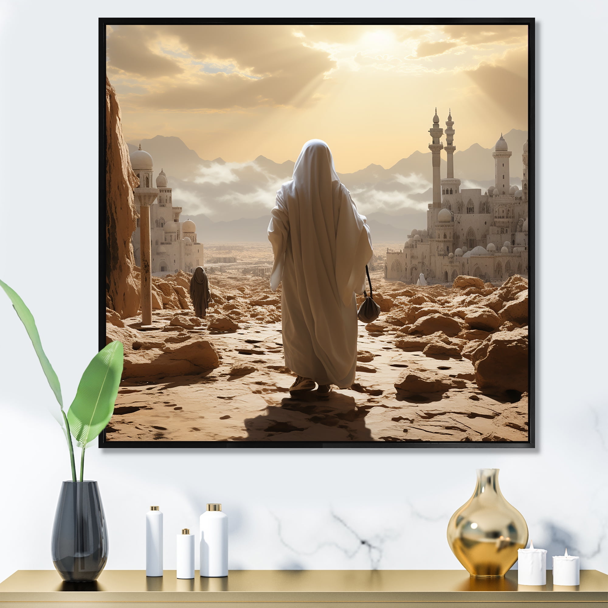 Designart "Hajj Pilgrimage In The Desert Sands I" Islam Floater Framed ...