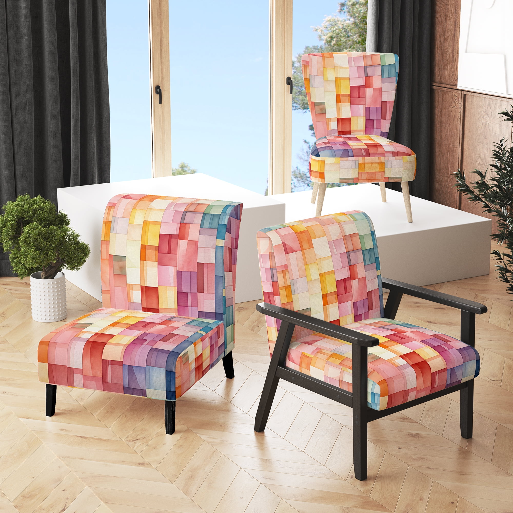 Designart "Hardedge Pastel Symetry I" Upholstered Abstract Accent Chair ...