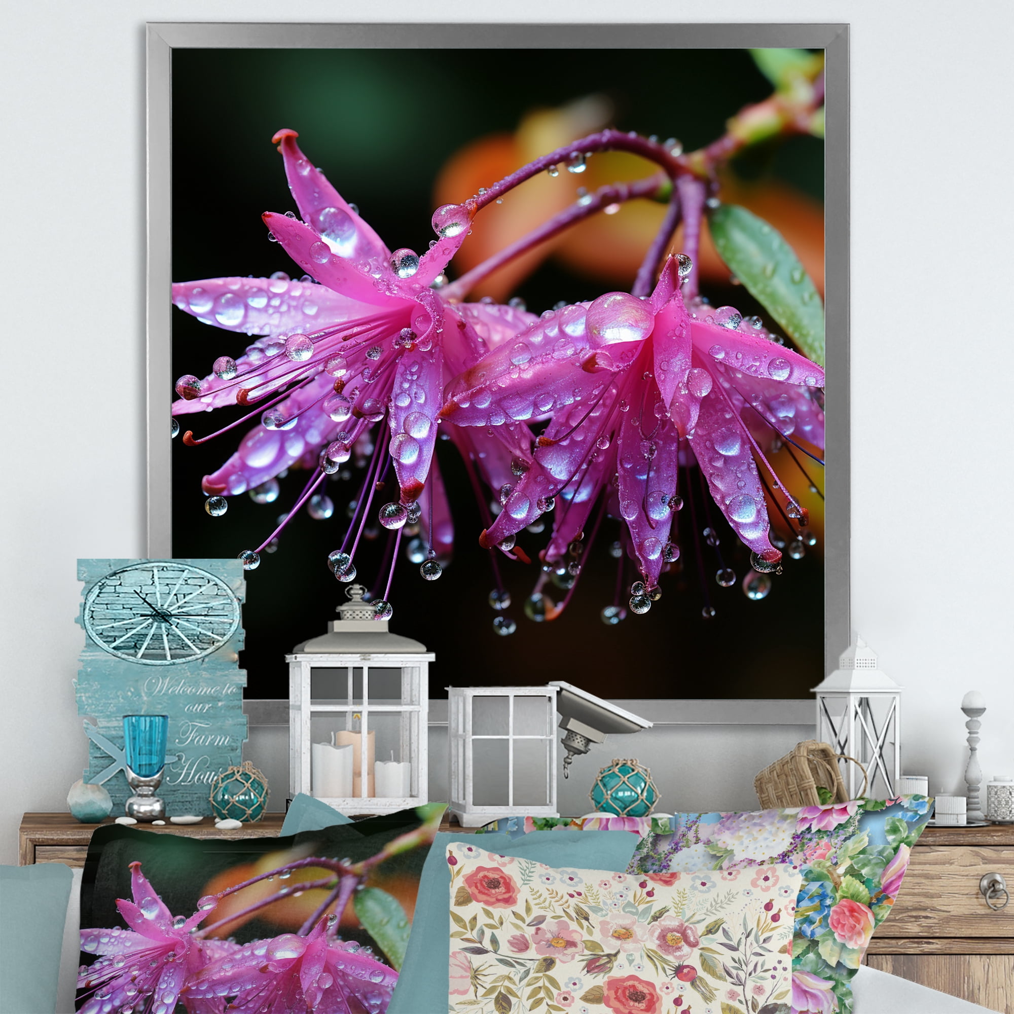 Designart "Hardy Fuchsia Plants in Purple Garden III" Floral Framed ...