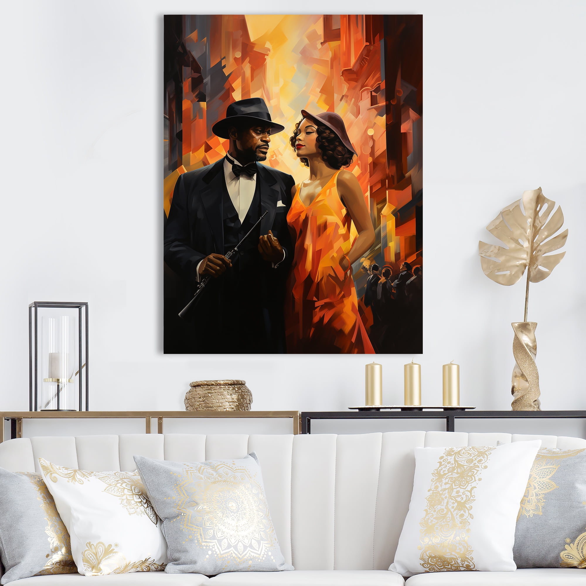 Designart "Harlem Renaissance Jazz Couple in Orange and Black" People ...
