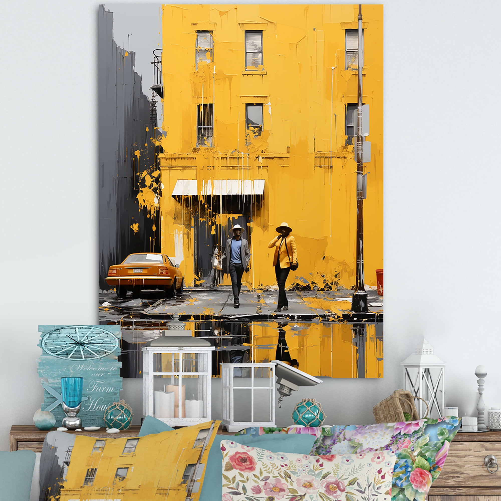 Designart "Harlem Rhythm Yellow and Grey New York" Cityscapes Wall ...