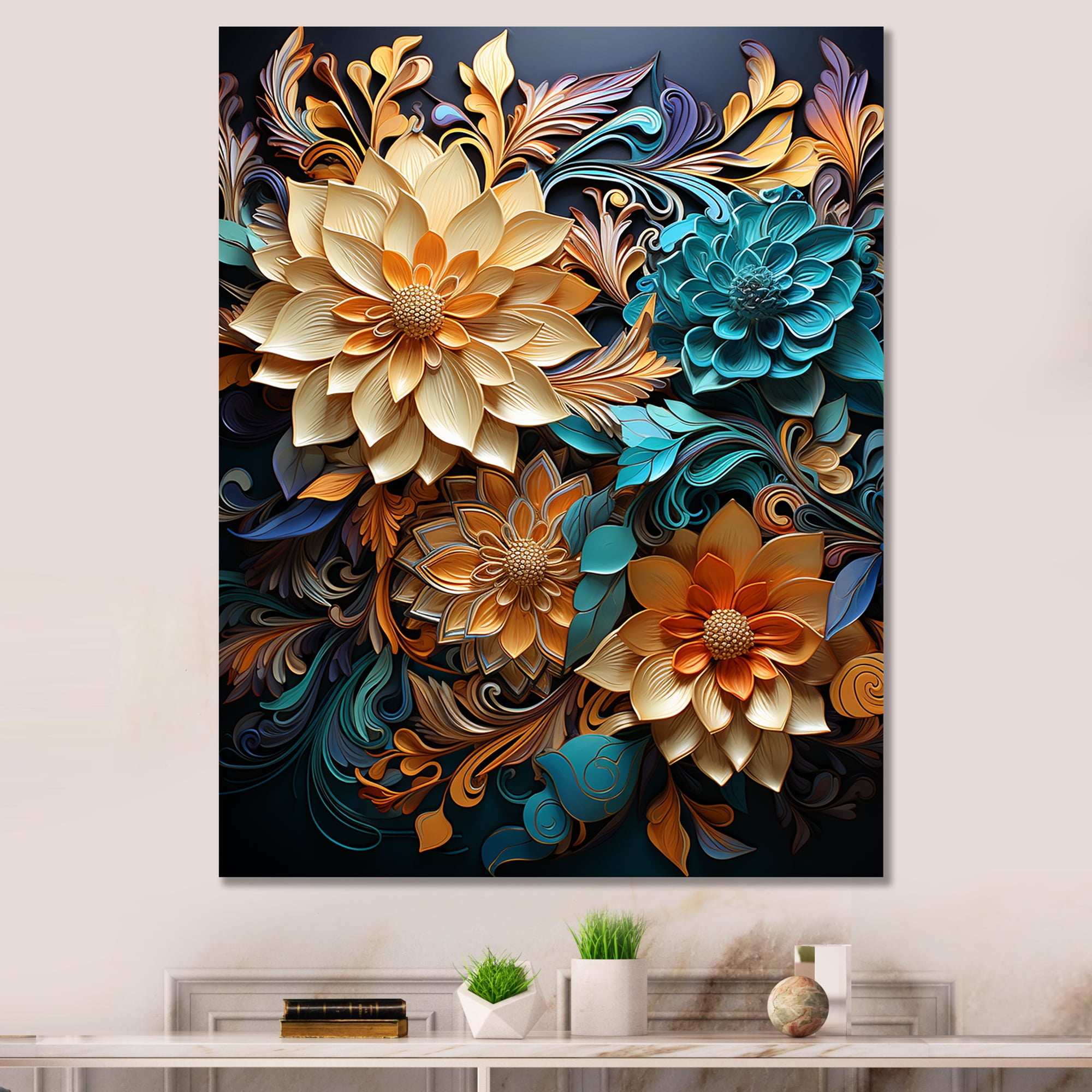 Designart "Harmonic Contrast Opt Art in Flowers II" Abstract Wall Decor ...