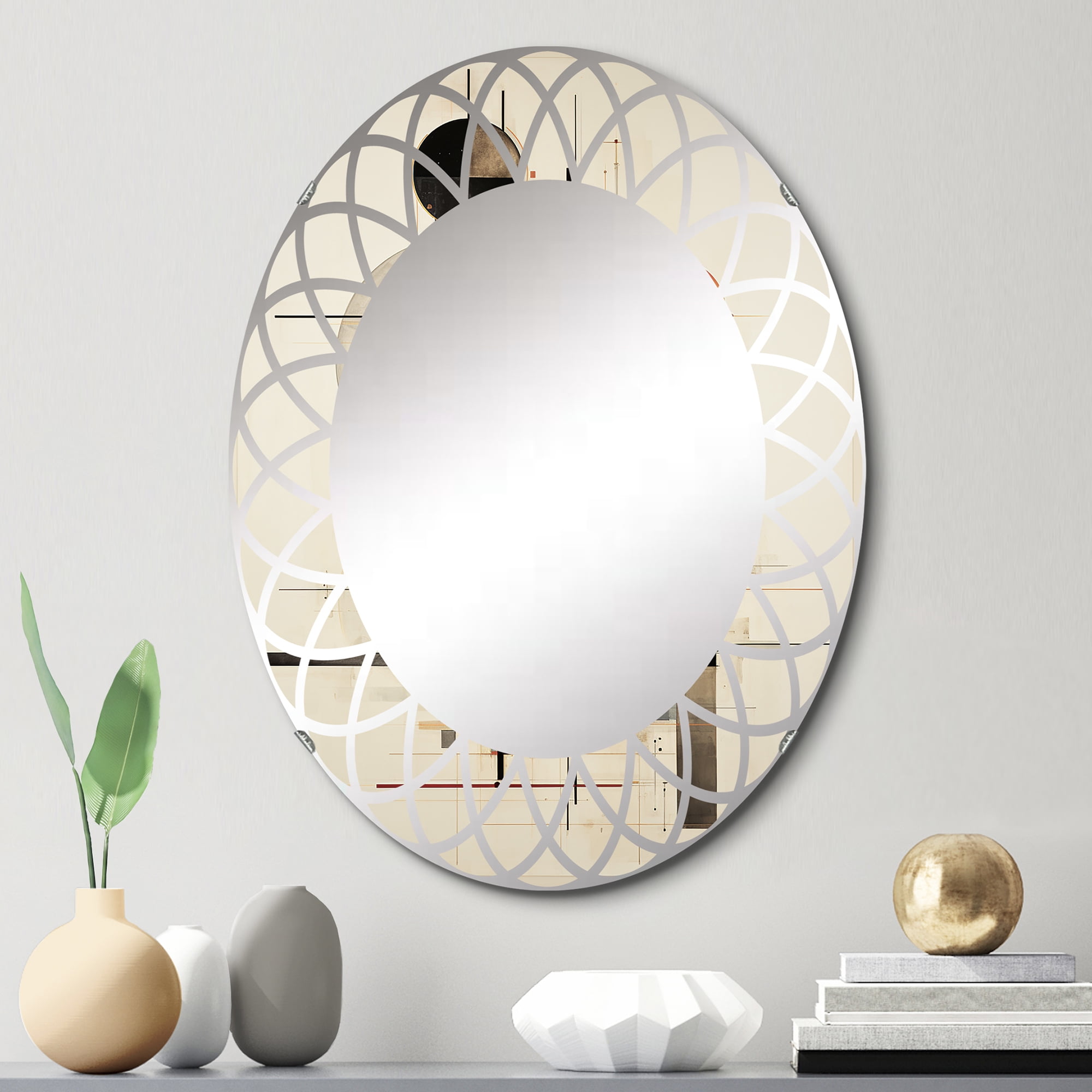 Designart "Harmonic Equilibrium Beige Suprematism II" Abstract Round ...