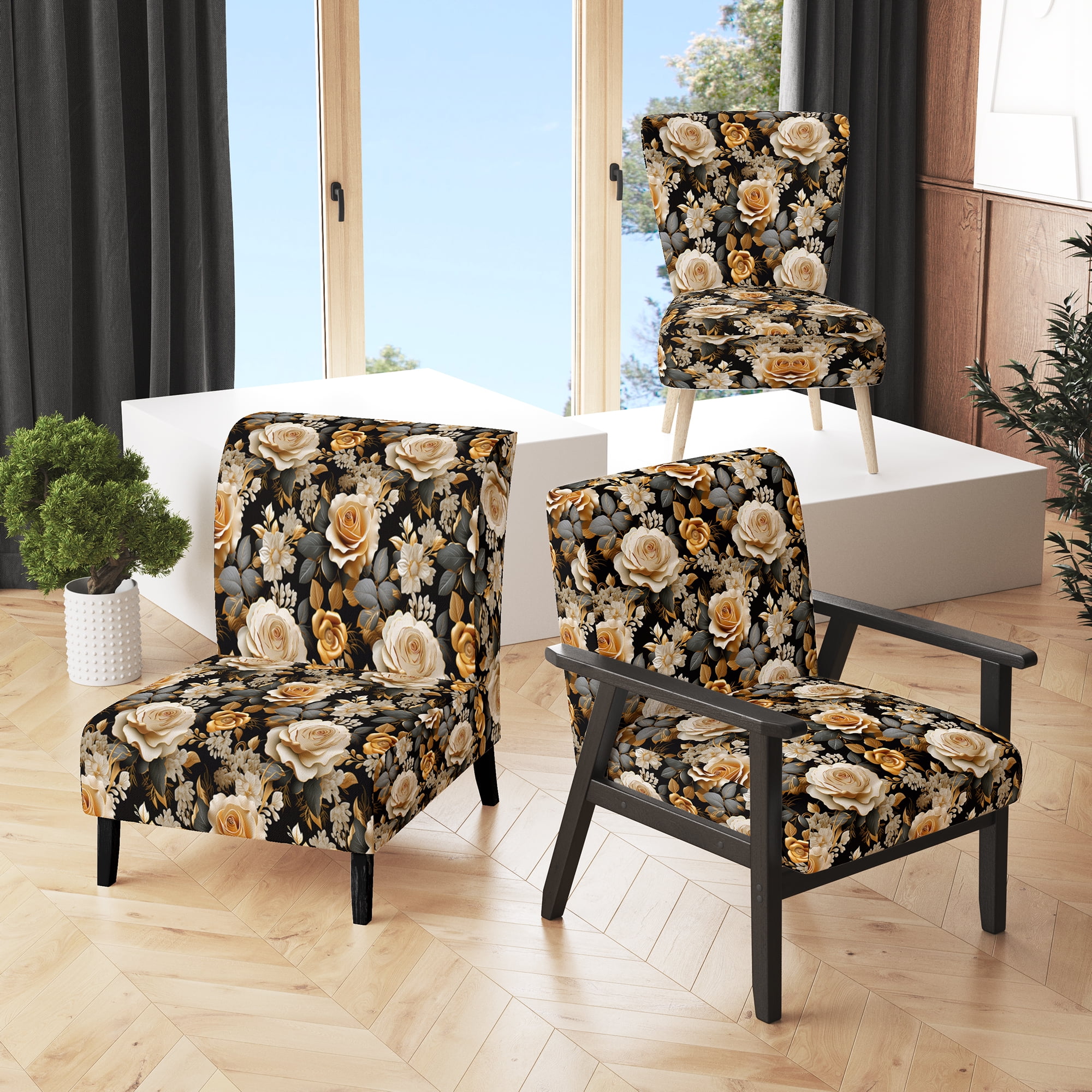 Designart "Harmonious Beige Rose Elegance" Black Rose Pattern ...