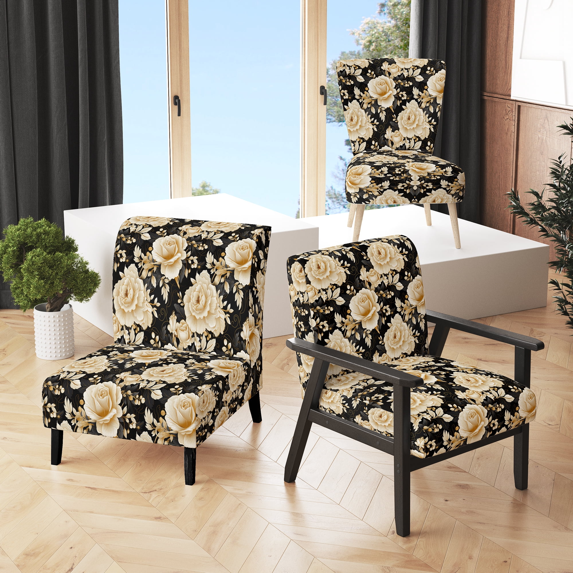 Designart "Harmonious Beige Rose Elegance I" Black Rose Pattern ...