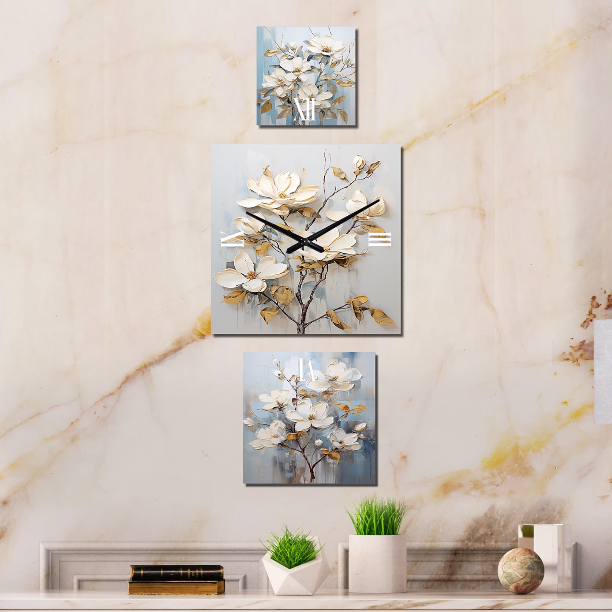 Designart "Harmonious Blend of White and Gold Magnolias" Magnolias ...