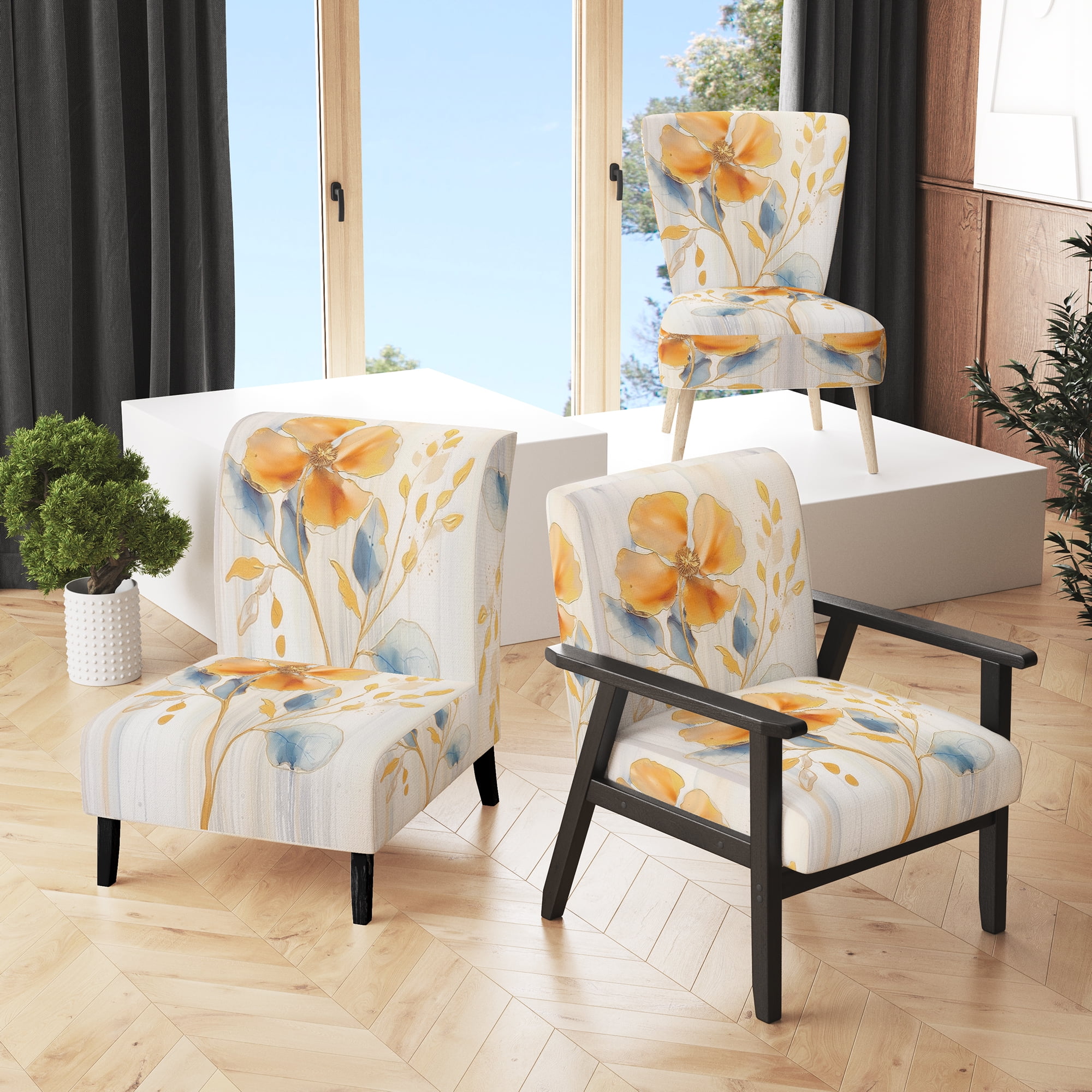 Designart "Harmonious Chaos in Yellow and Blue II" Yellow Floral ...