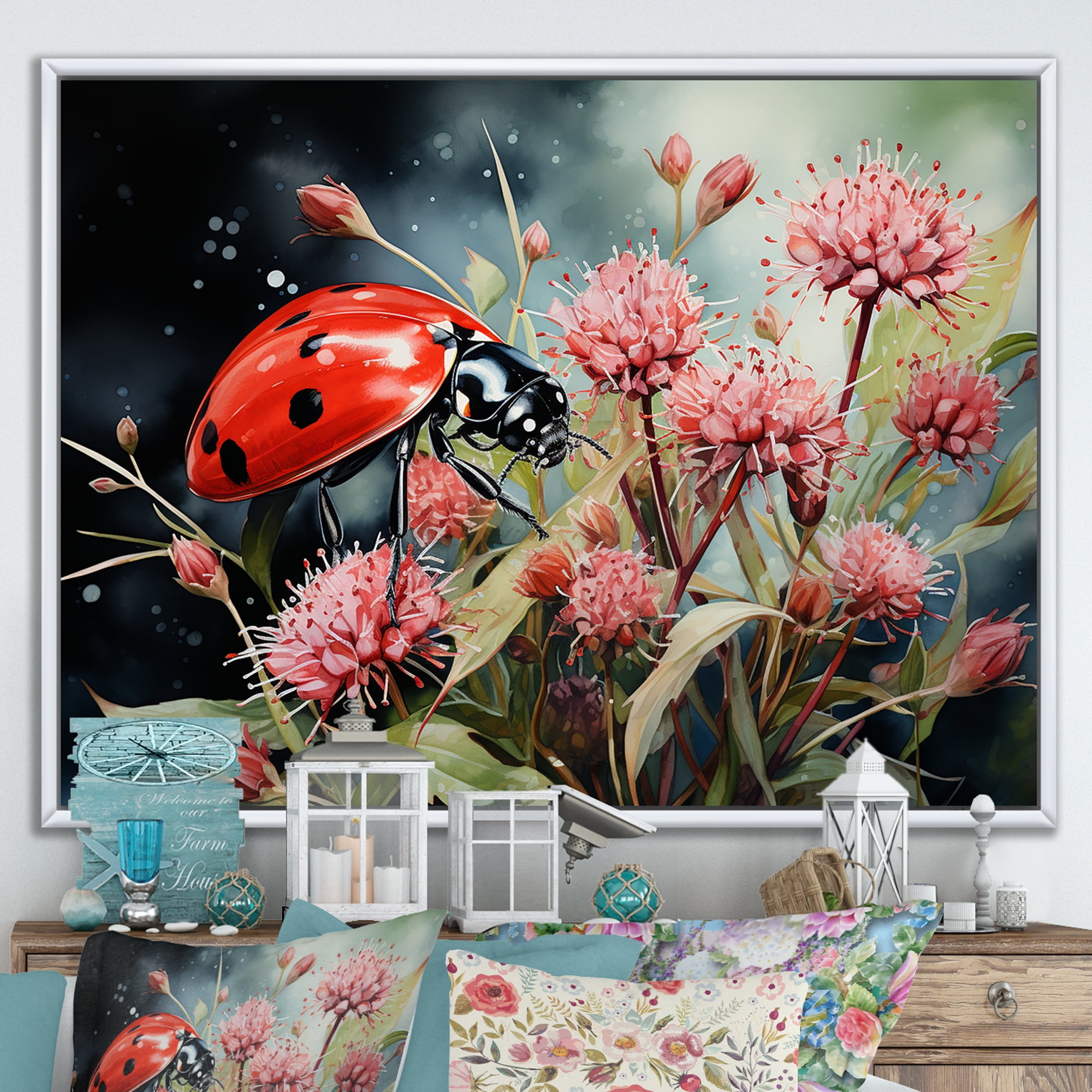 Designart "Harmonious Encounter With Botanical Ladybug I" Ladybug ...