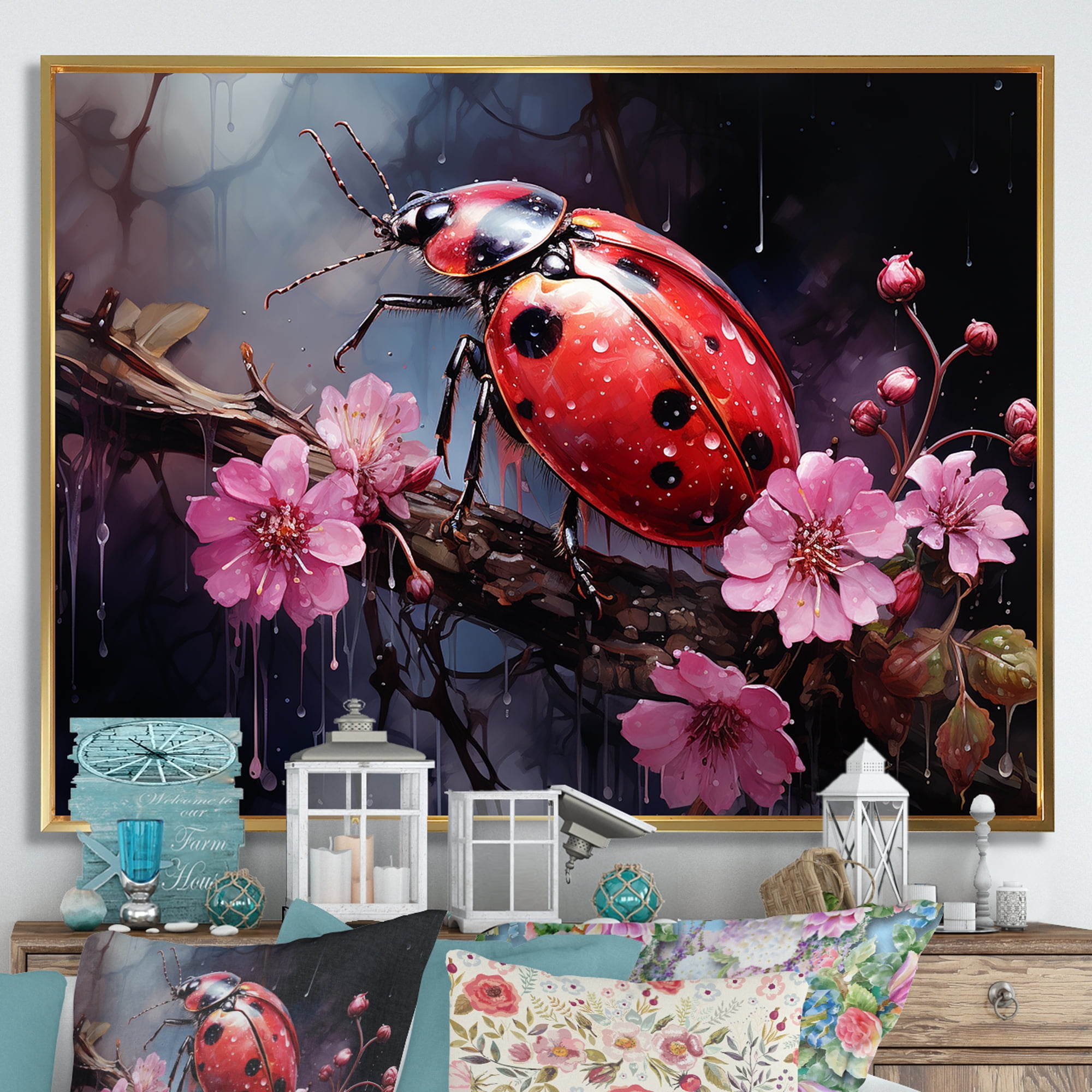 Designart "Harmonious Encounter With Botanical Ladybug IV" Ladybug ...