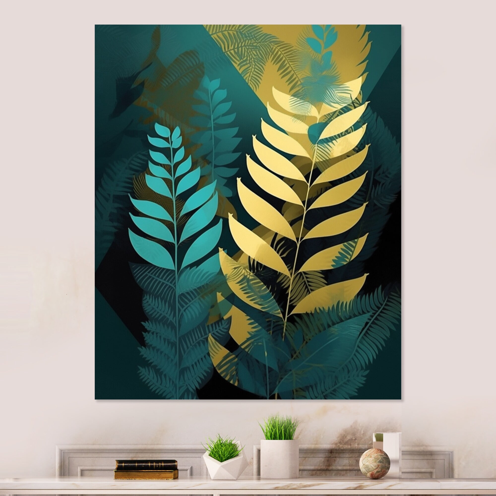 Designart "Harmonious Ferns Green III" Floral Ferns Metal Wall Art ...