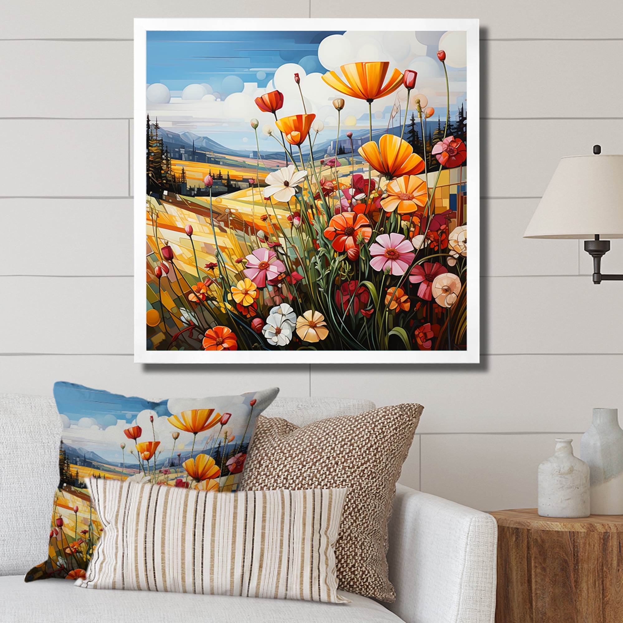Designart "Harmonious Field Of Abstract Blooms" Meadow Picture Framed ...