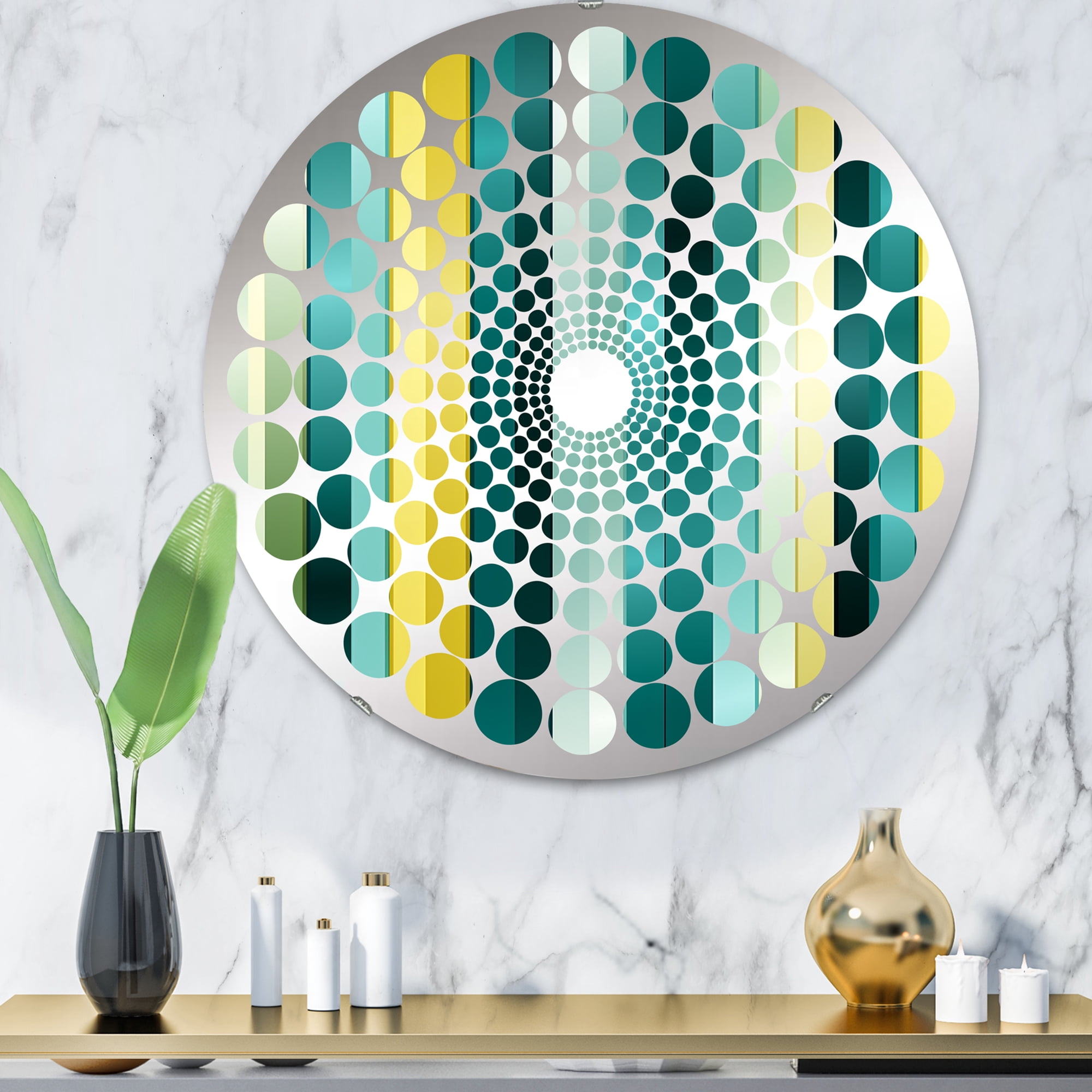 Designart "Harmonious Green and Yellow Stripes" Striped Radial Dot ...