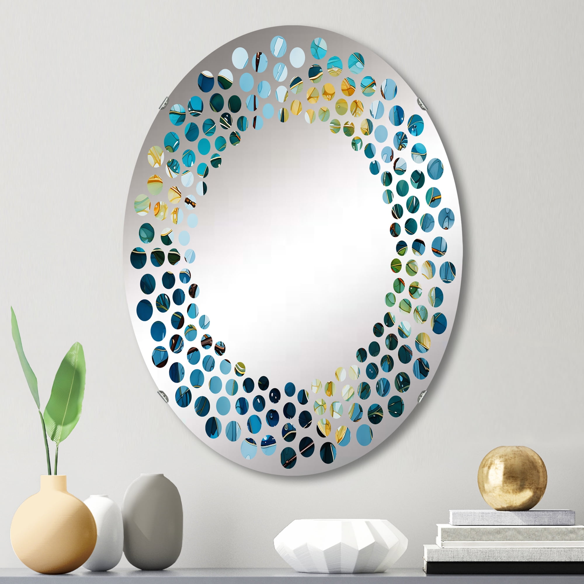 Designart "Harmonious Liquid Art Charmed by Leaves" Leaves Polka Dot ...