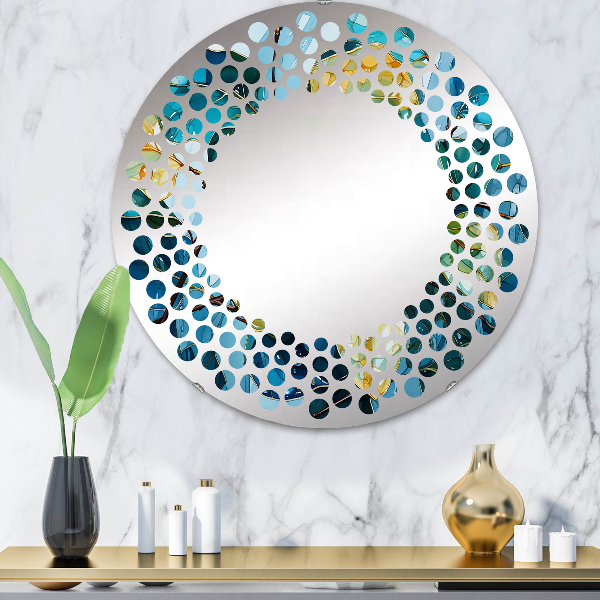 Designart "Harmonious Liquid Art Charmed by Leaves" Leaves Polka Dot ...