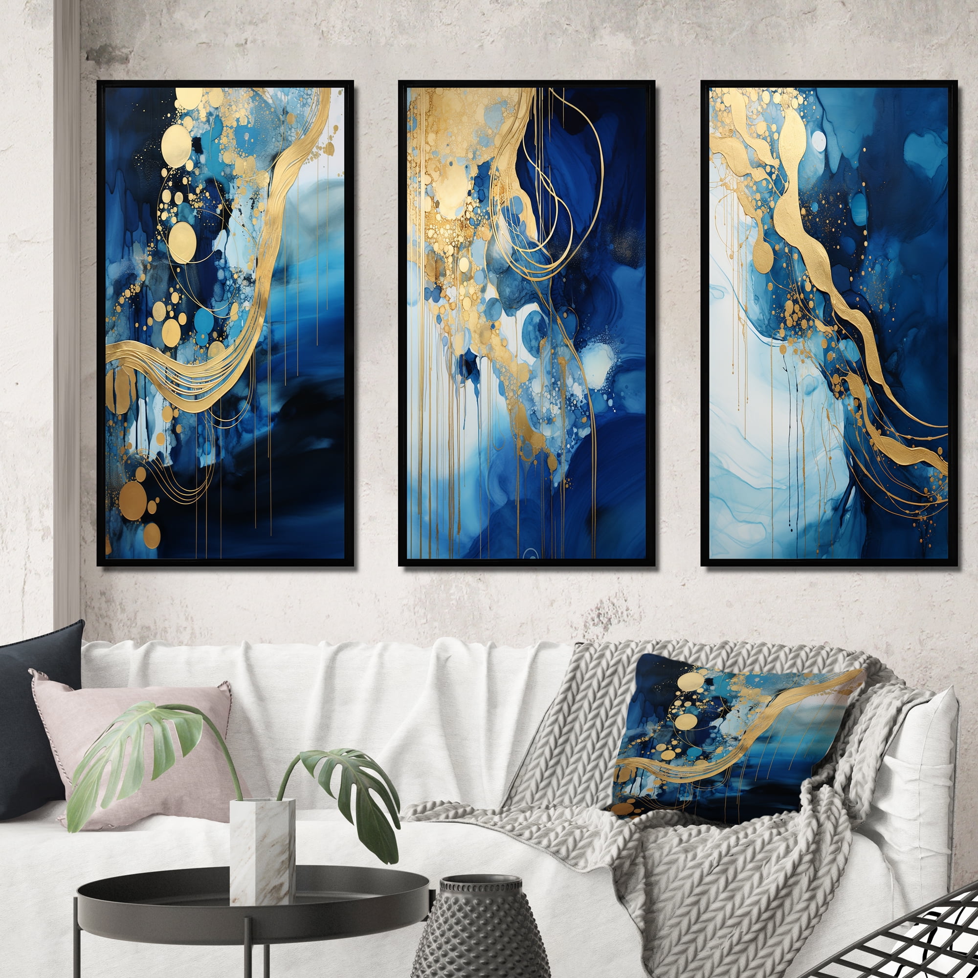 Designart "Harmonious Oceanic Waves Golden Waves V" Abstract Painting ...