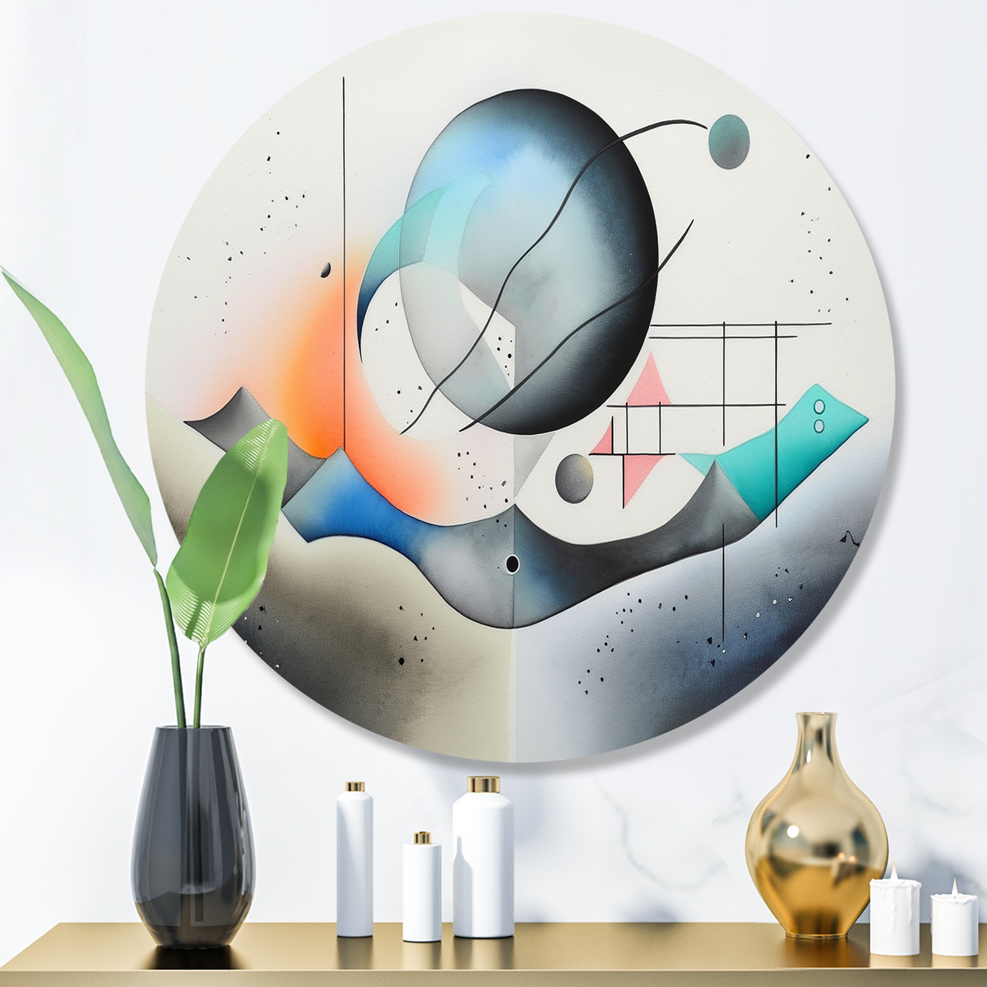 Designart "Harmonious Patterns in Grey I" Modern Geometric Metal Round ...