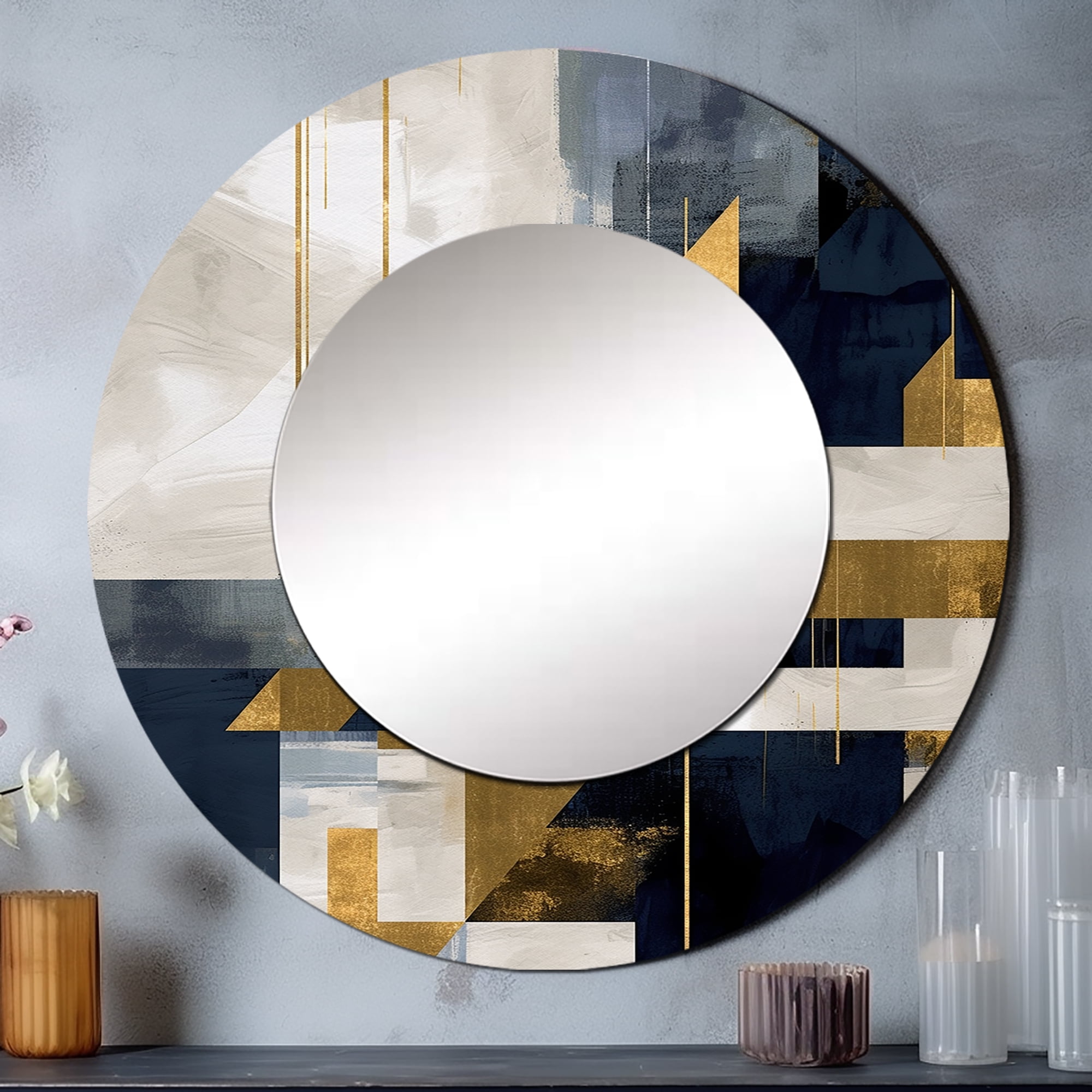 Designart "Harmonious Shapes Gold Blue Composition" Abstract Shapes ...