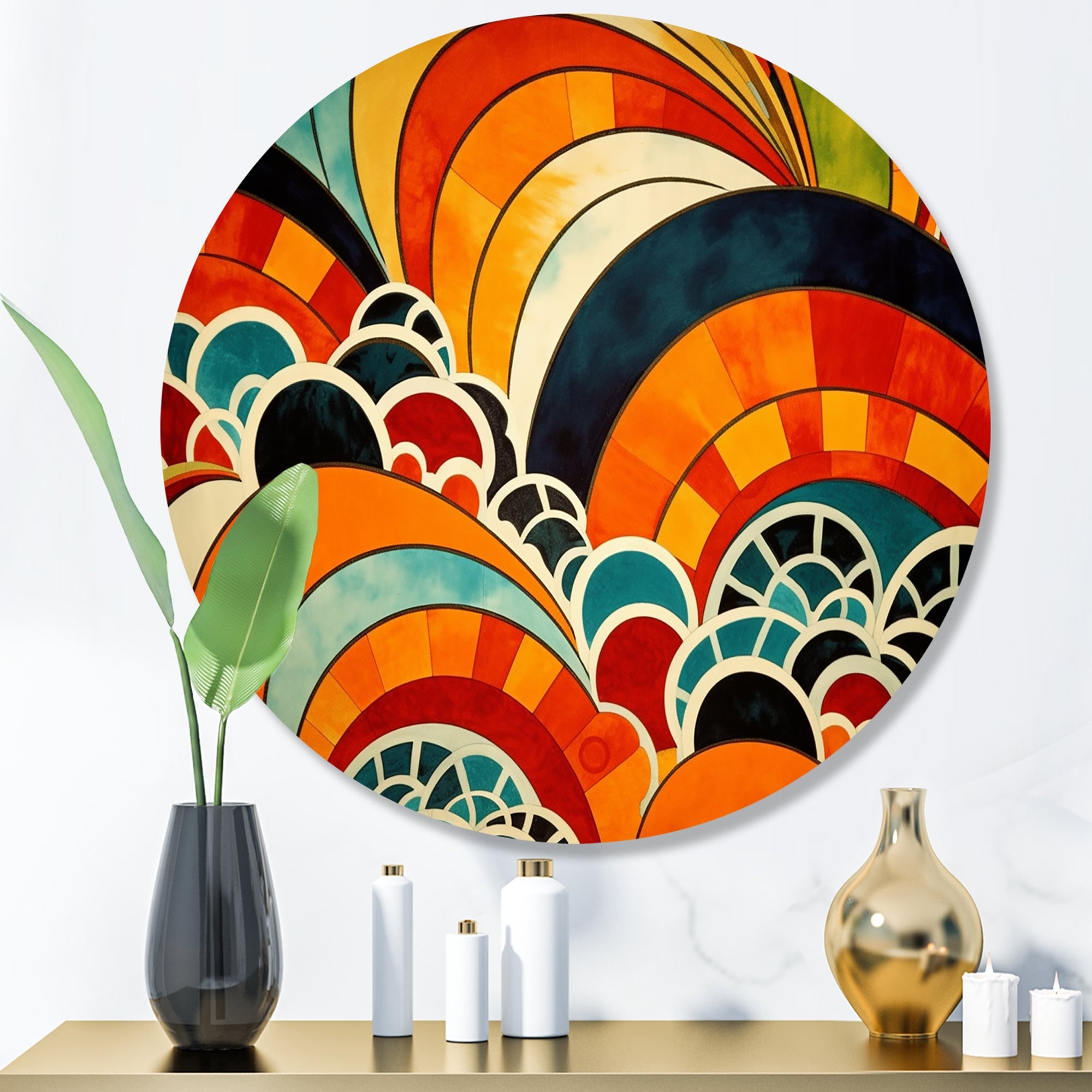 Designart "Harmonious Shapes in Orange Abstraction I" Modern Geometric ...