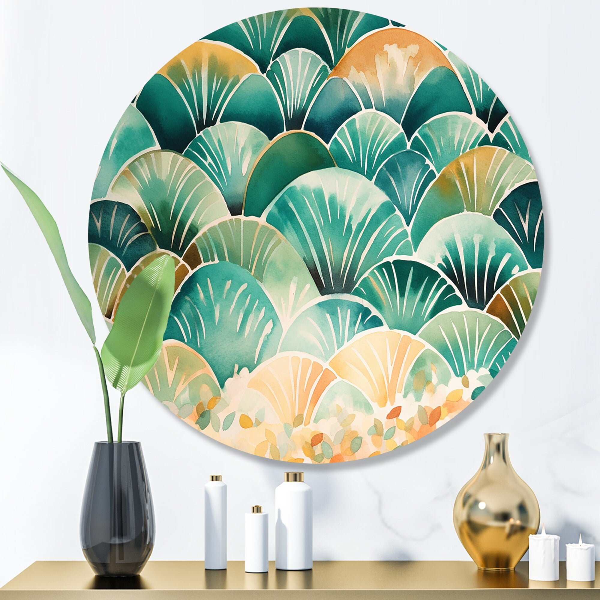 Designart "Harmonious Shapes in Orange Abstraction II" Modern Geometric ...