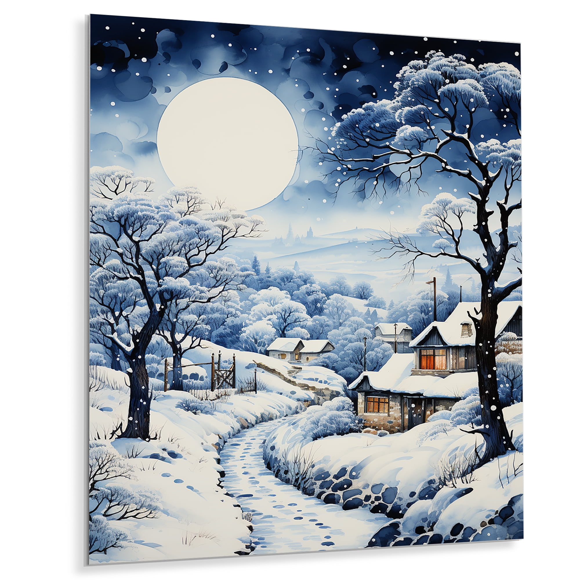 Designart "Harmonious Winter Scene in the Village V" Landscapes Metal ...