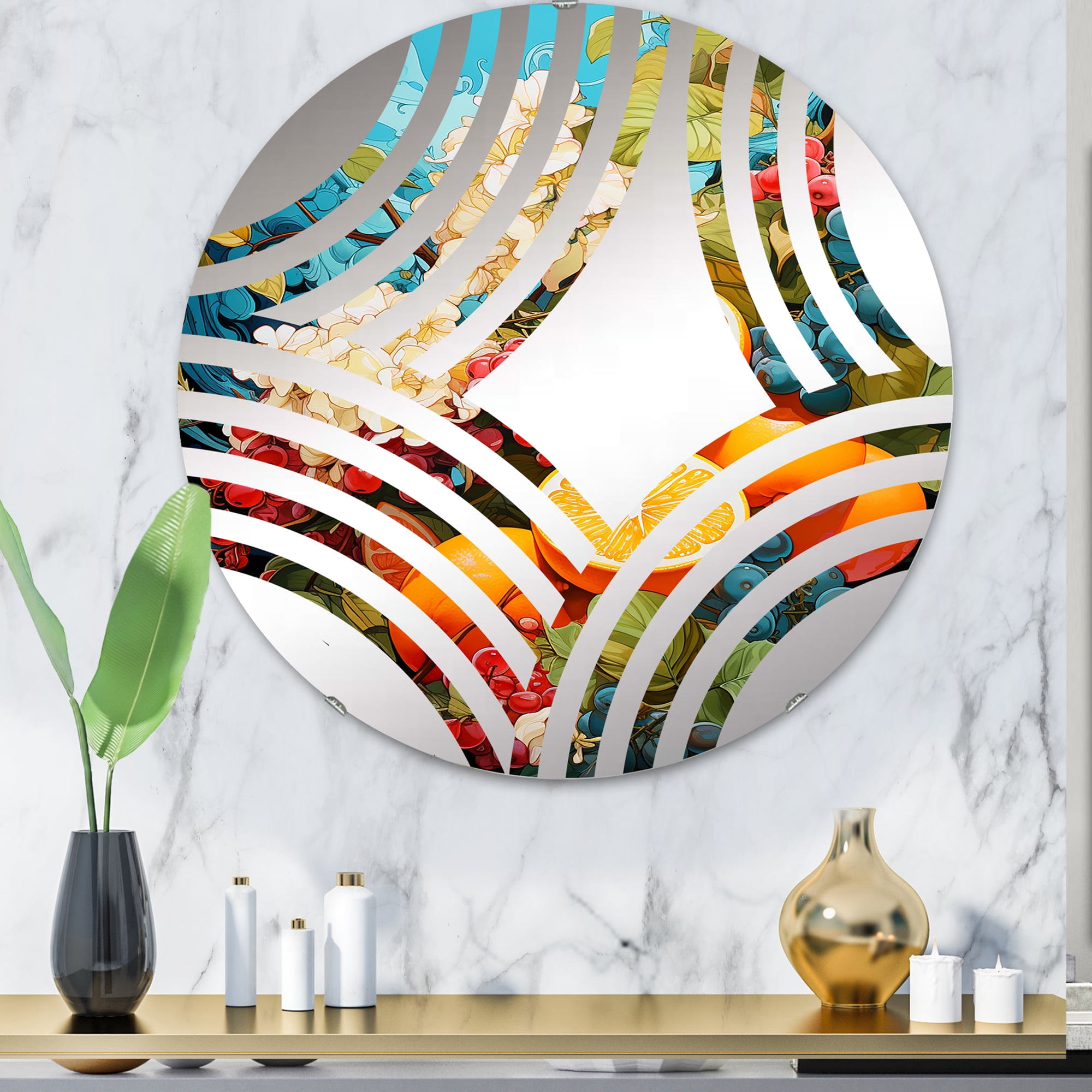 Designart "Harmony of Garden Colors in Fruits" Fruits Baptist Fan Round ...
