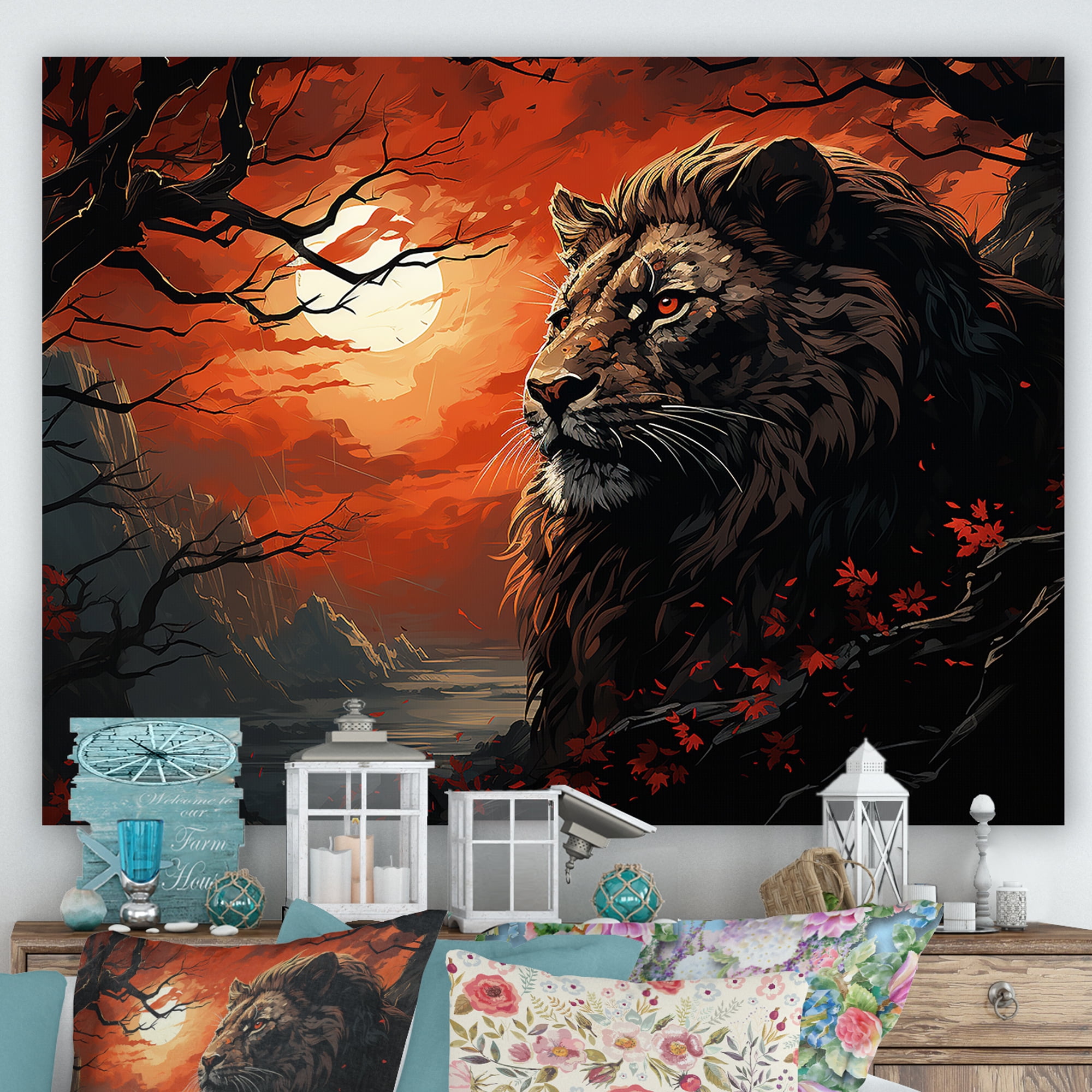 Designart "Harmony In The Elemental Lion I" Animals Lion Canvas Wall ...