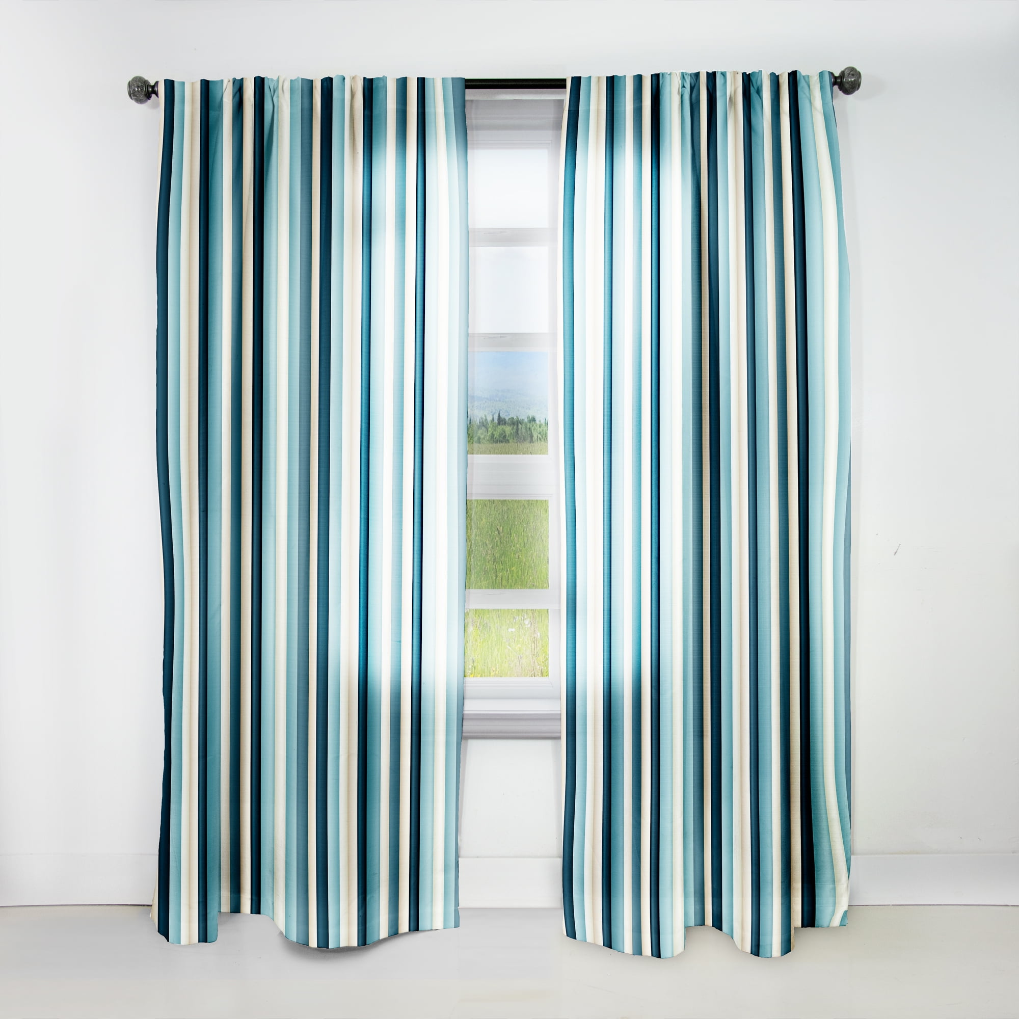 Designart "Harmony Of Striped Lines In Blue And Beige" Striped Room ...