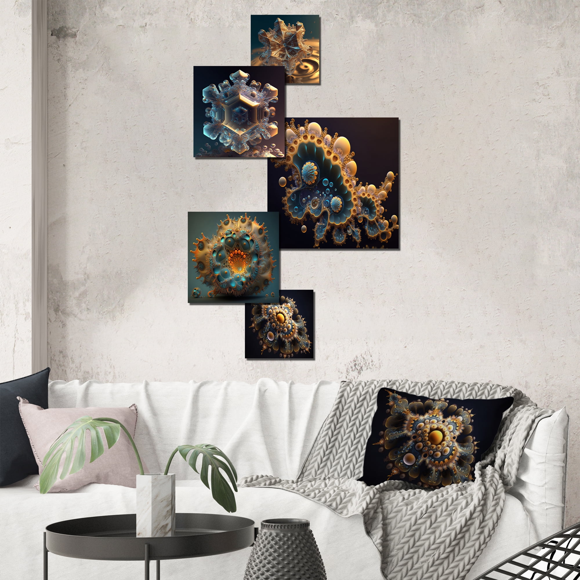 Designart "Harmony Water Crystal II" Modern Geometric Metal Wall Decor ...