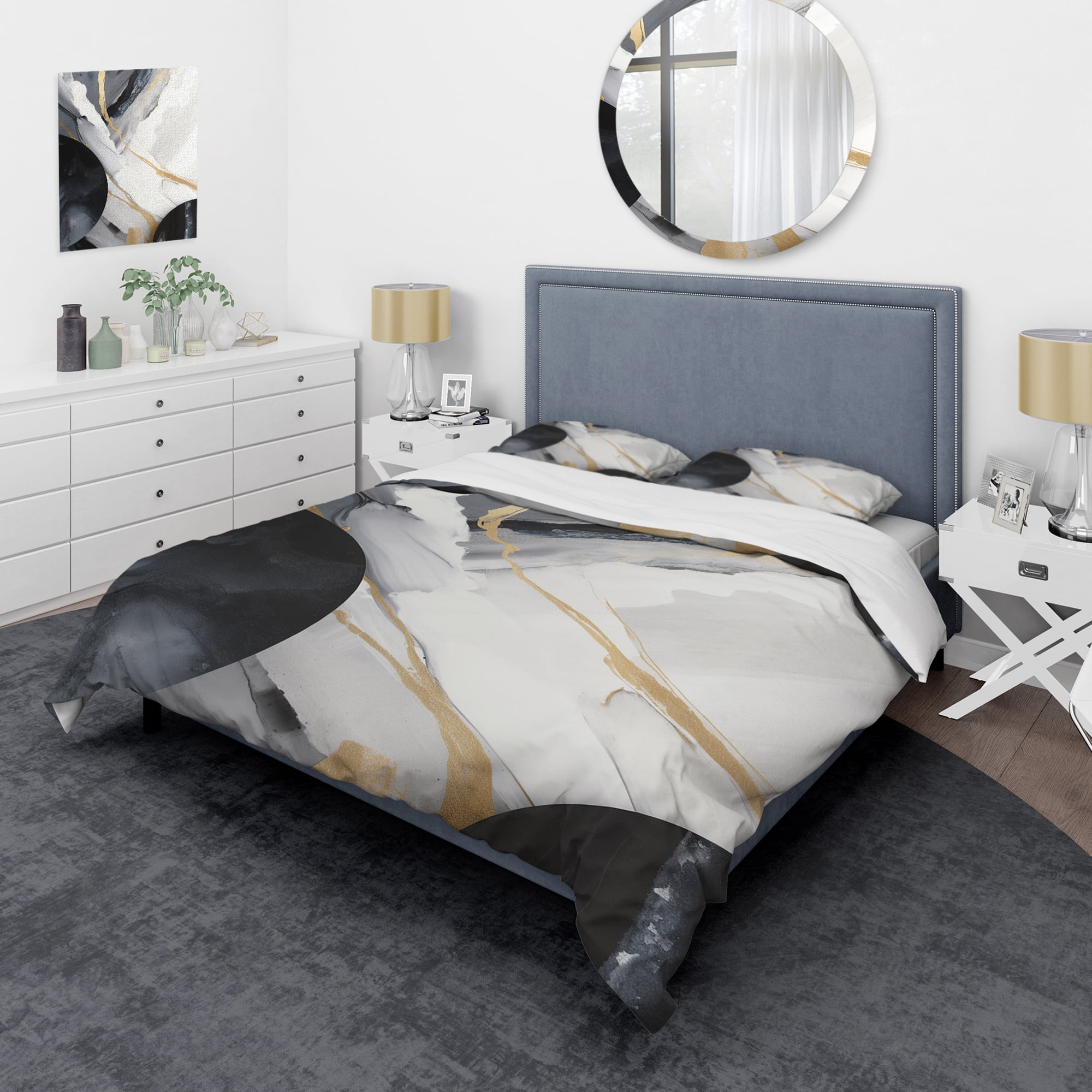 Designart "Harmony of Marble Black and Gold I" Abstract Marble Bedding ...