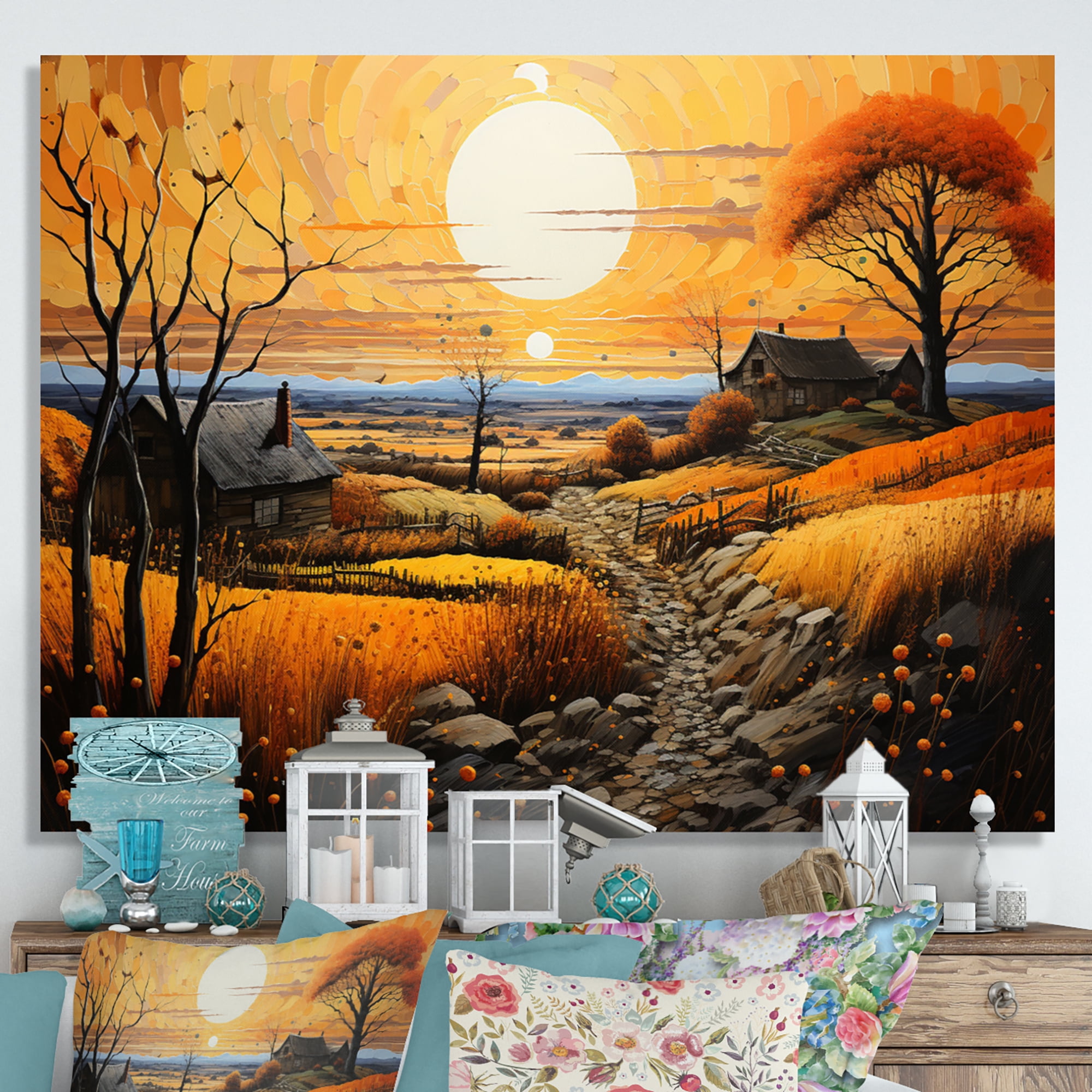 Designart "Harvest Pastoral Farm Golden wall decor II" Landscapes Wall ...