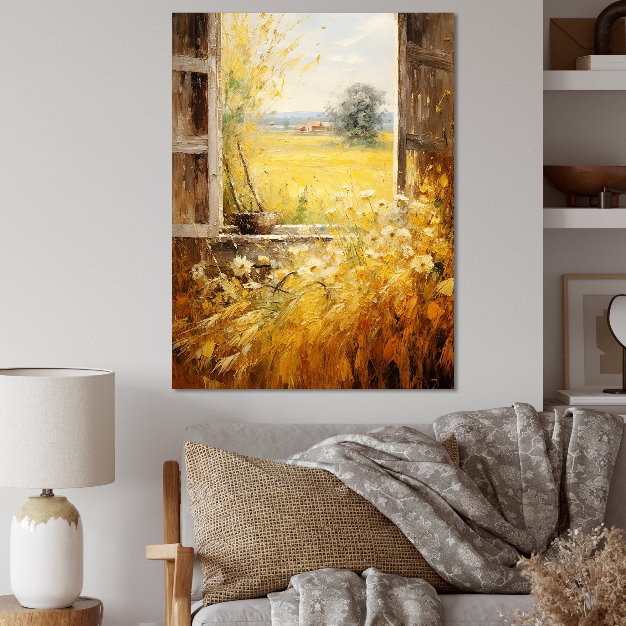 Designart "Harvest View from Farm Windows I" Farm Canvas Wall Art ...