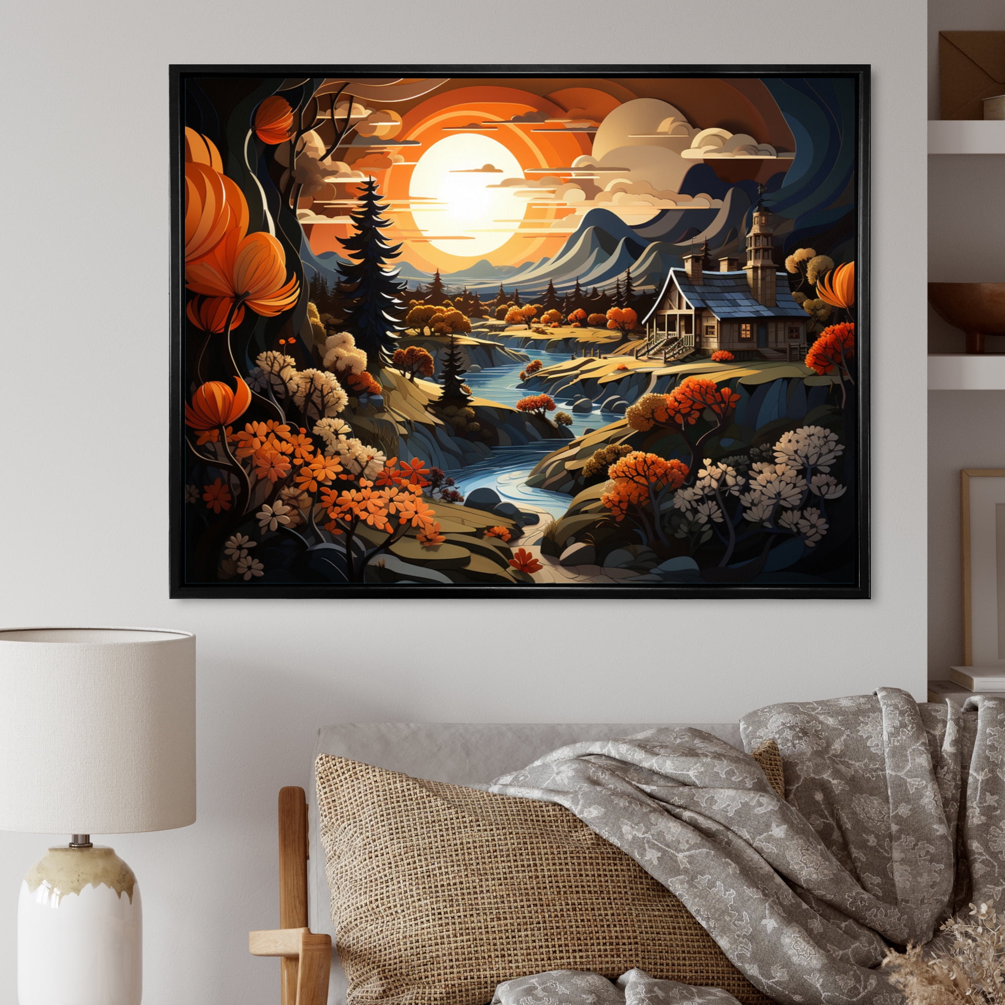 Designart "Haven Papercut Farmhouse Sunlit wall art" Modern Floater ...