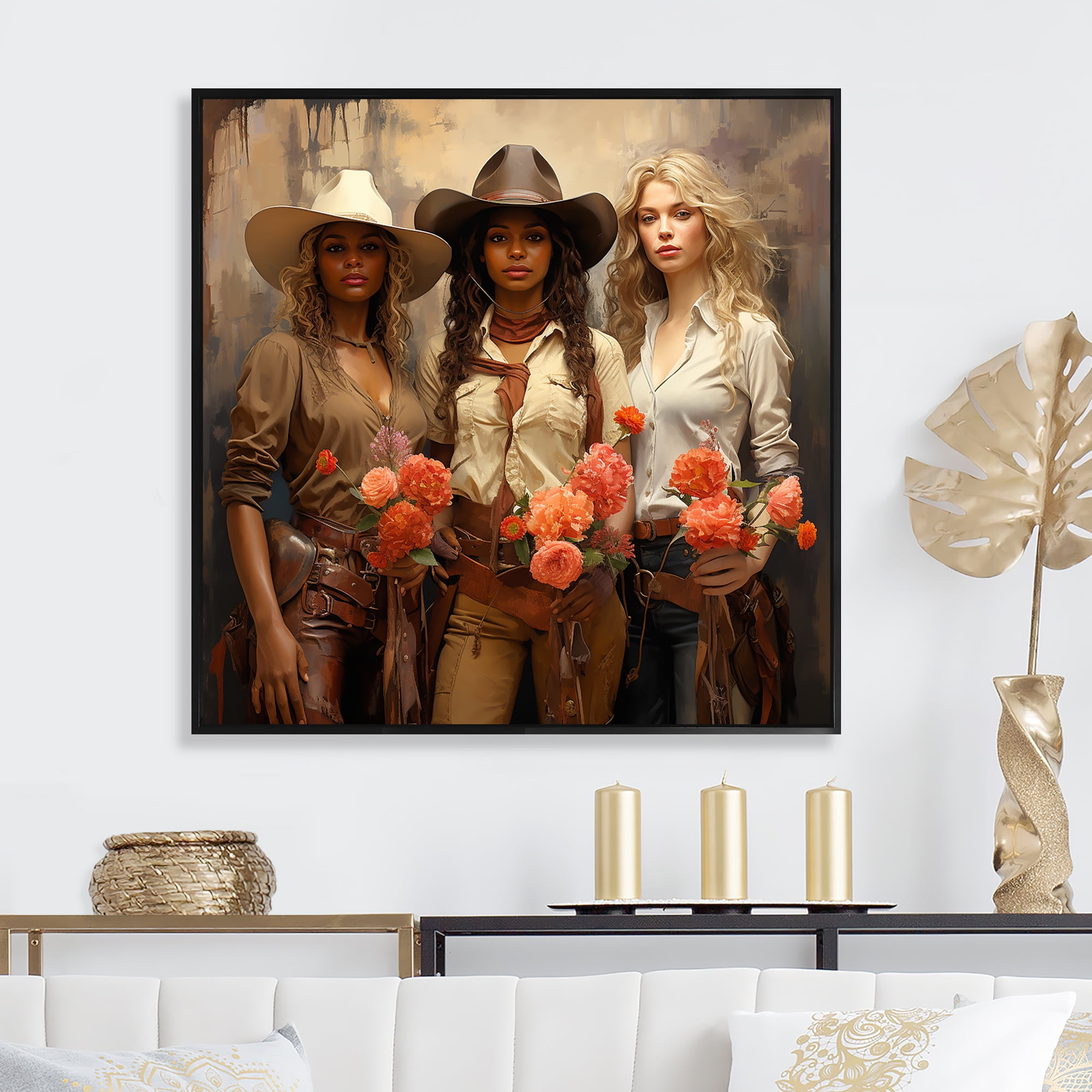 Designart "Heroines of the Western Cowgirls I" People Framed Wall Art ...