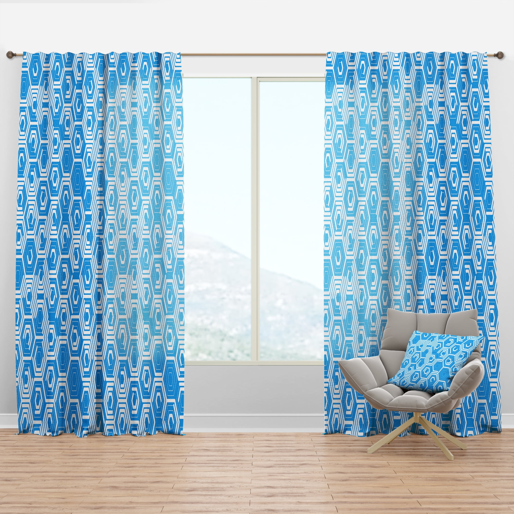 Designart 'Hexagon Retro Pattern IV' Mid-Century Modern Curtain Panel ...